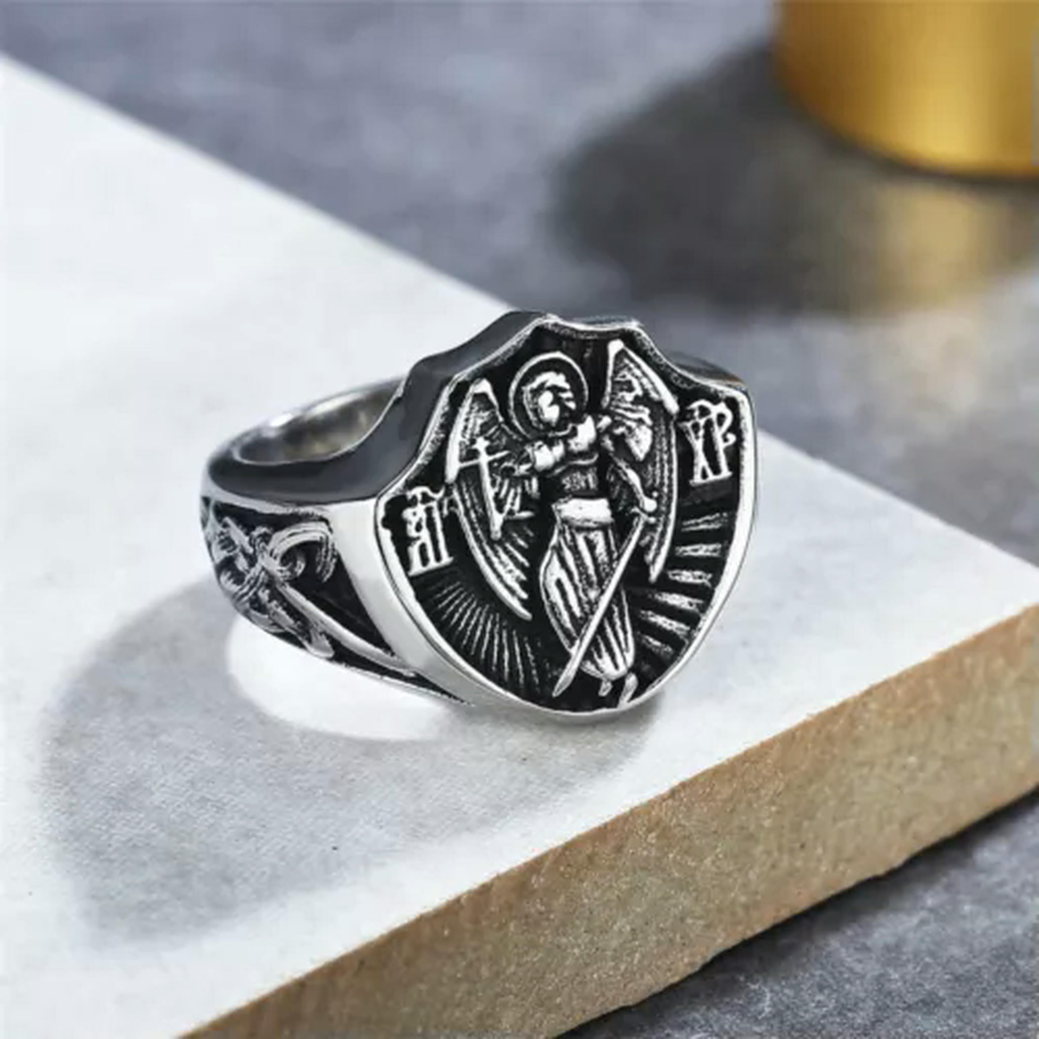HOOUN Archangel Sword Angel Ring Stainless Steel Vintage Angel Wings ...