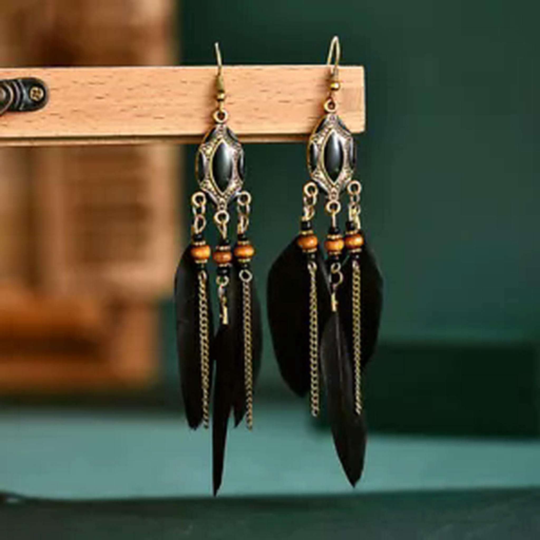 HOOUN BOHO Womens Earrings Vintage Feather Tassel Earings Drop Fashion ...