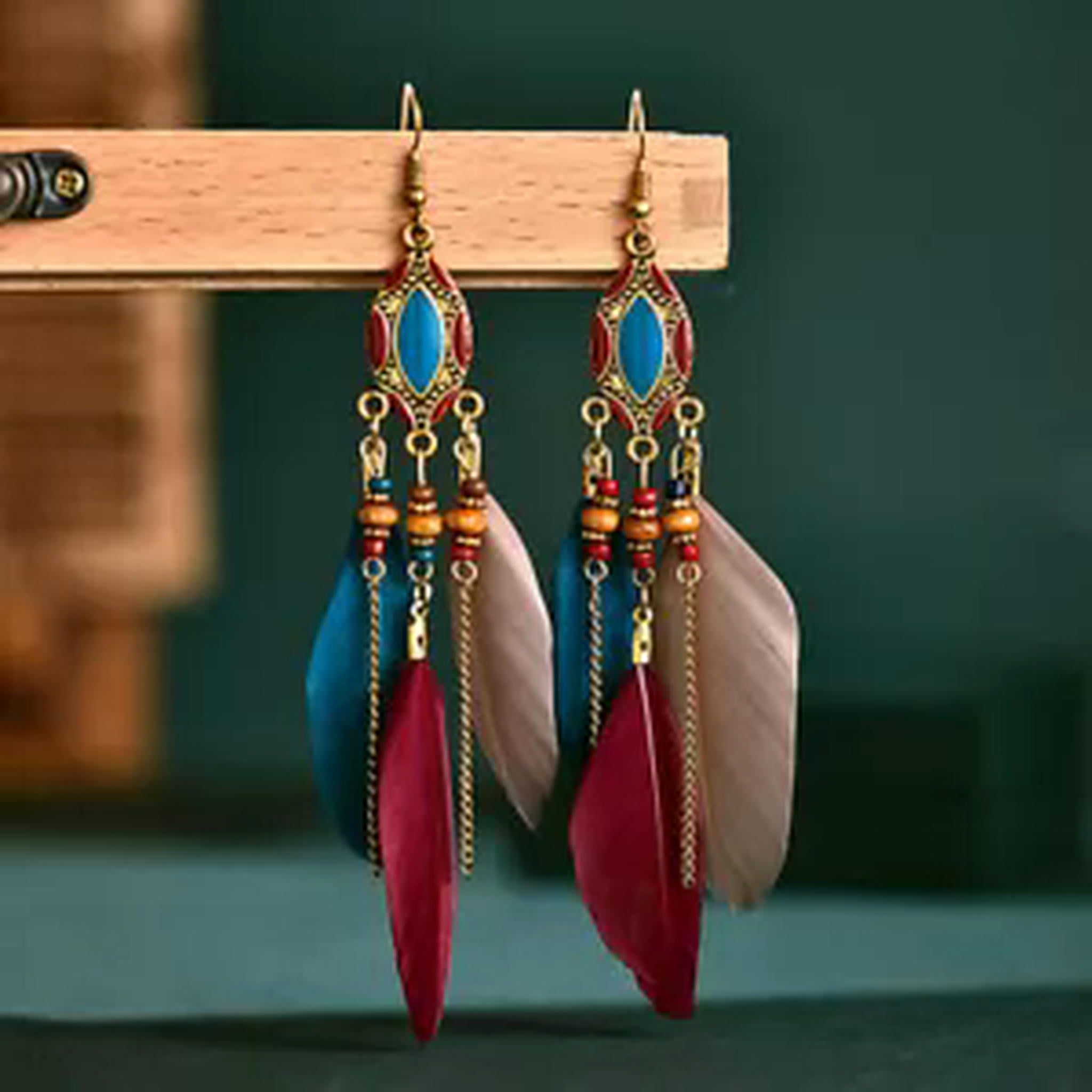 HOOUN BOHO Womens Earrings Vintage Feather Tassel Earings Drop Fashion ...