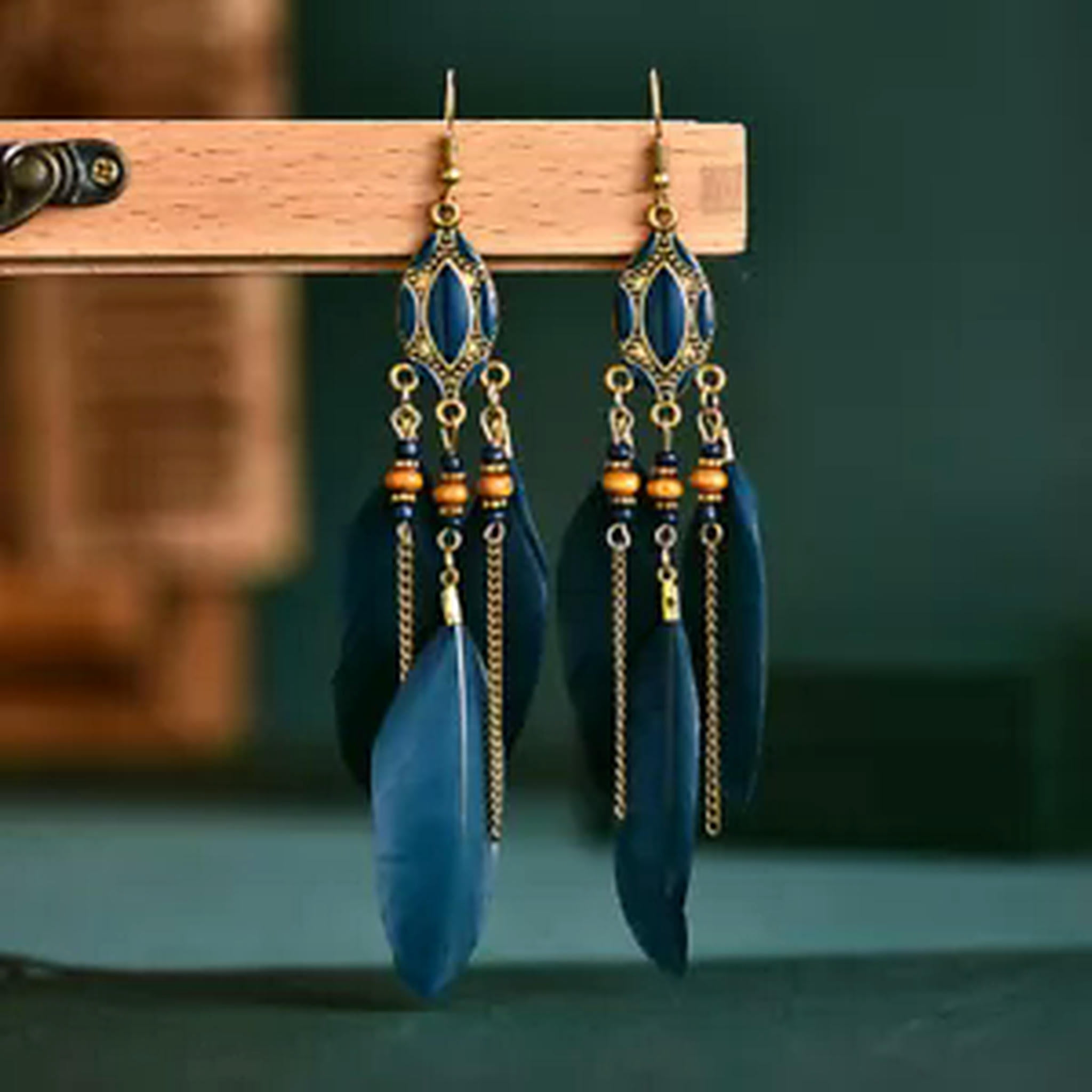 HOOUN BOHO Womens Earrings Vintage Feather Tassel Earings Drop Fashion ...