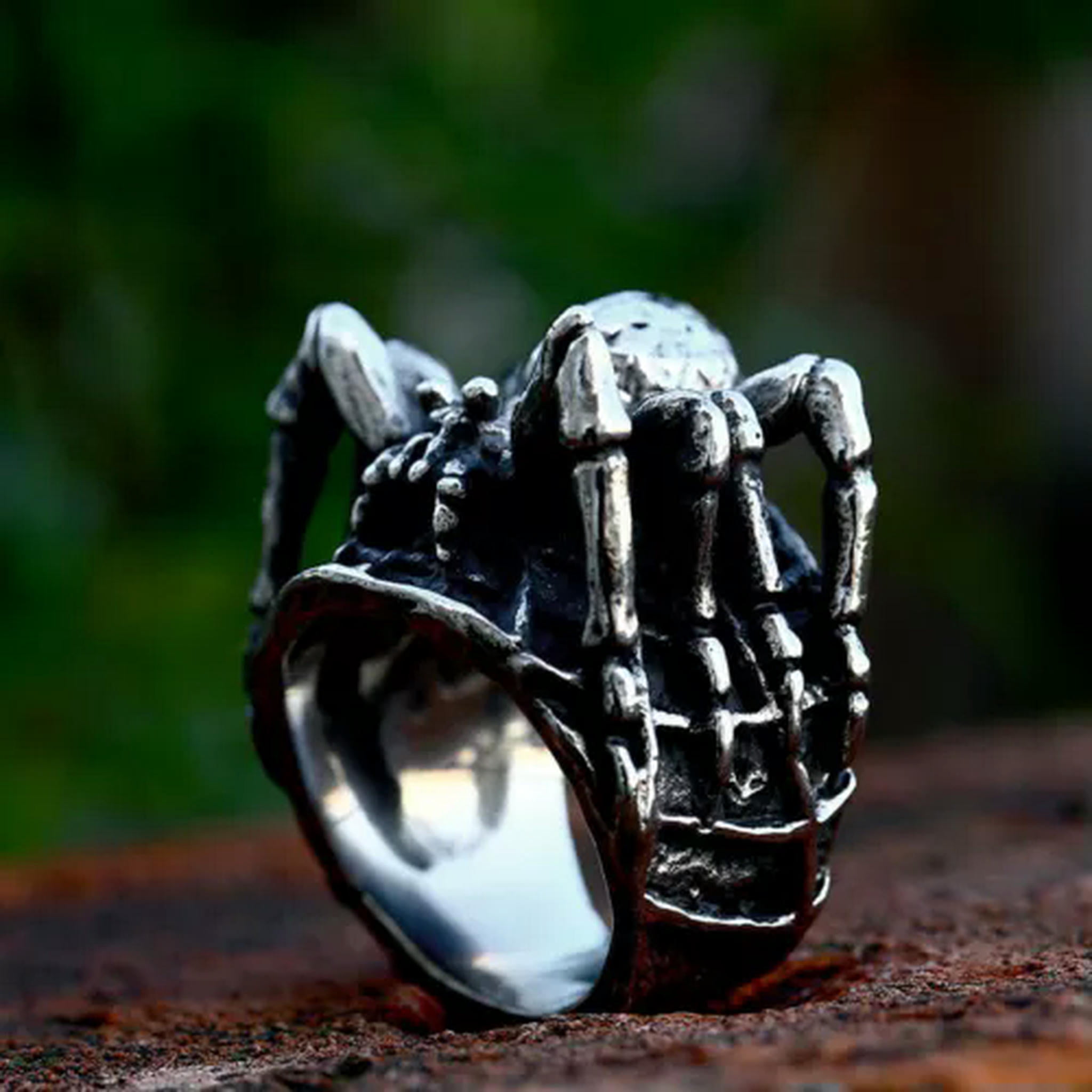 HOOUN Big Spider on Web Signet Ring Stainless Steel Men's Boyfriend's ...