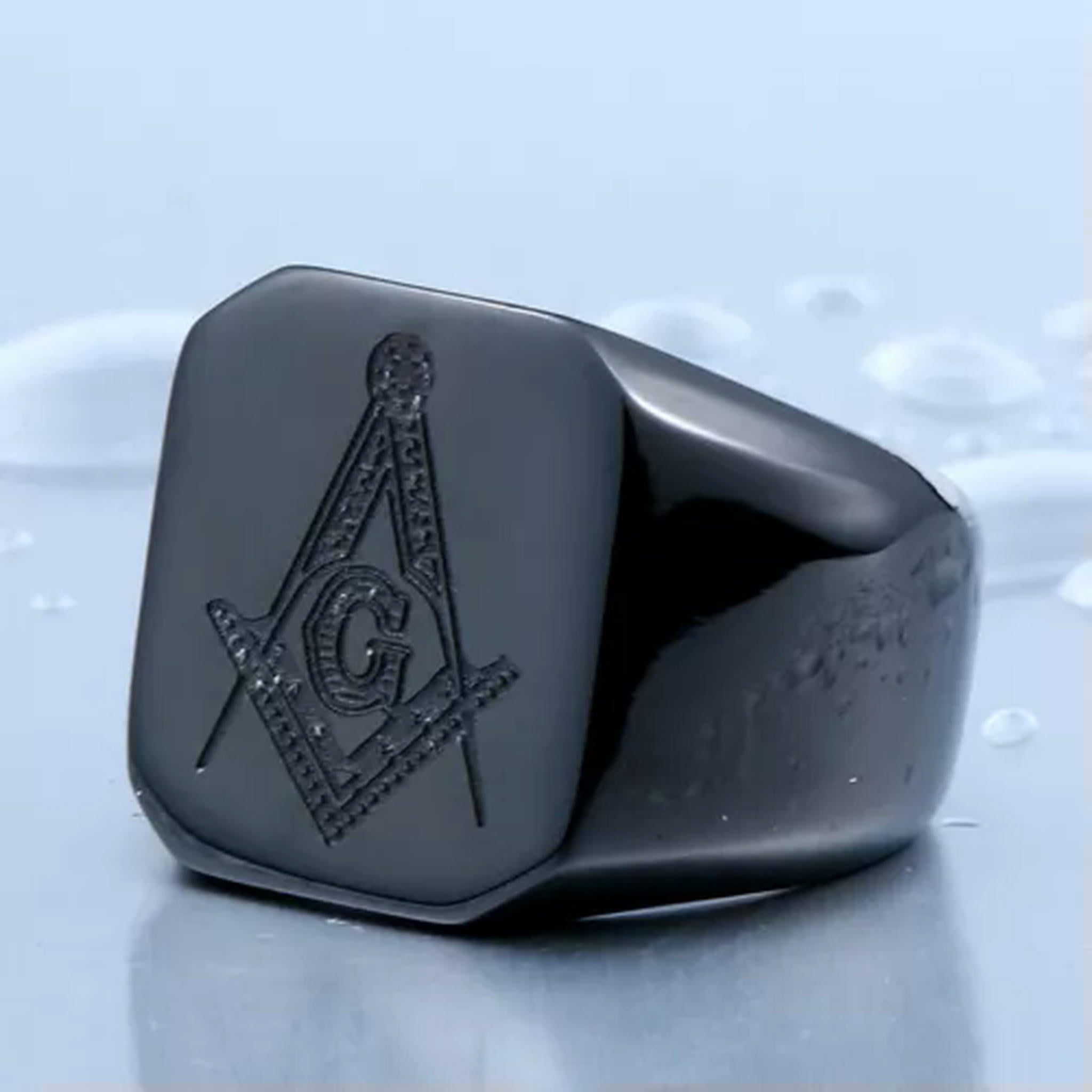 HOOUN Black Masonic Symbol Signet Ring Stainless Steel Freemason Seal ...
