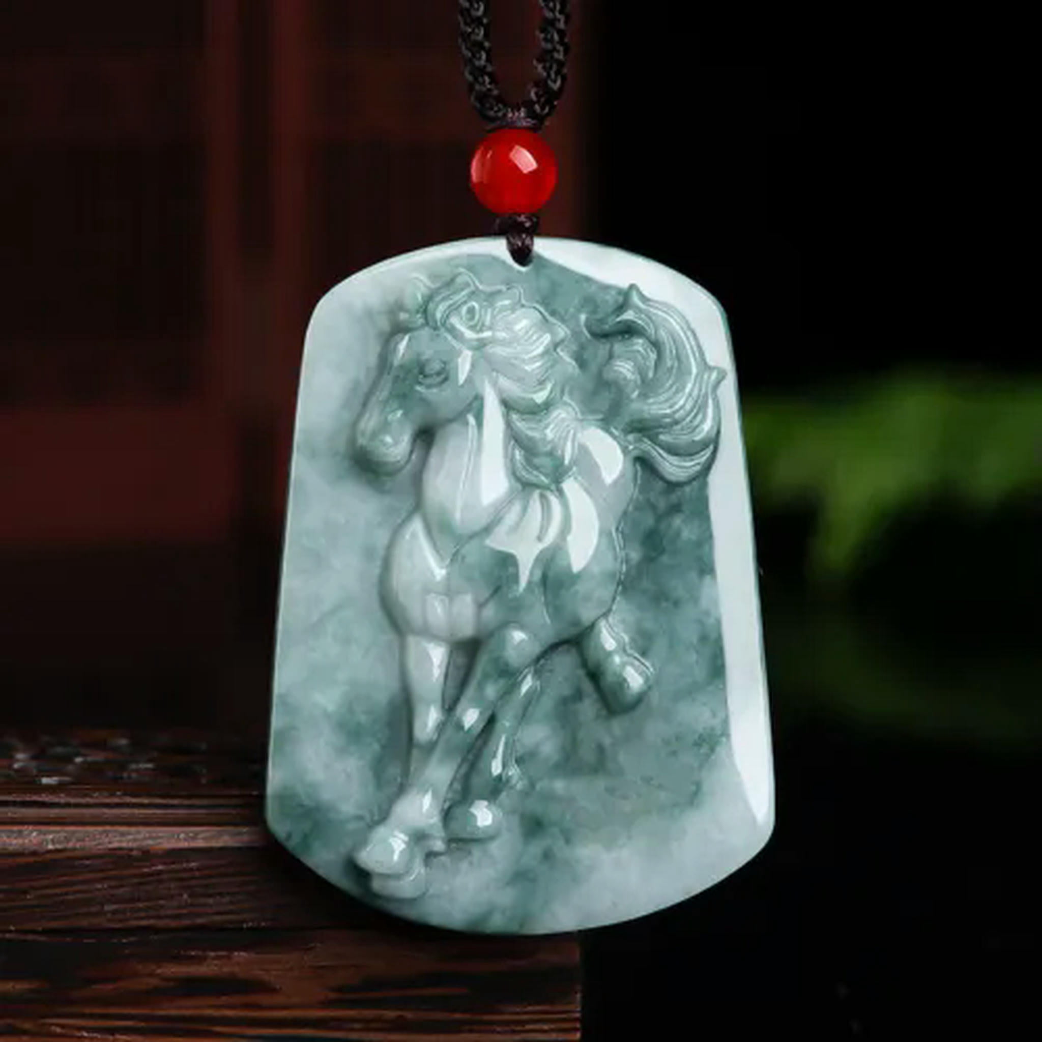 HOOUN Burmese Jade Horse Pendant Jadeite Jewelry Necklace Blue Natural ...
