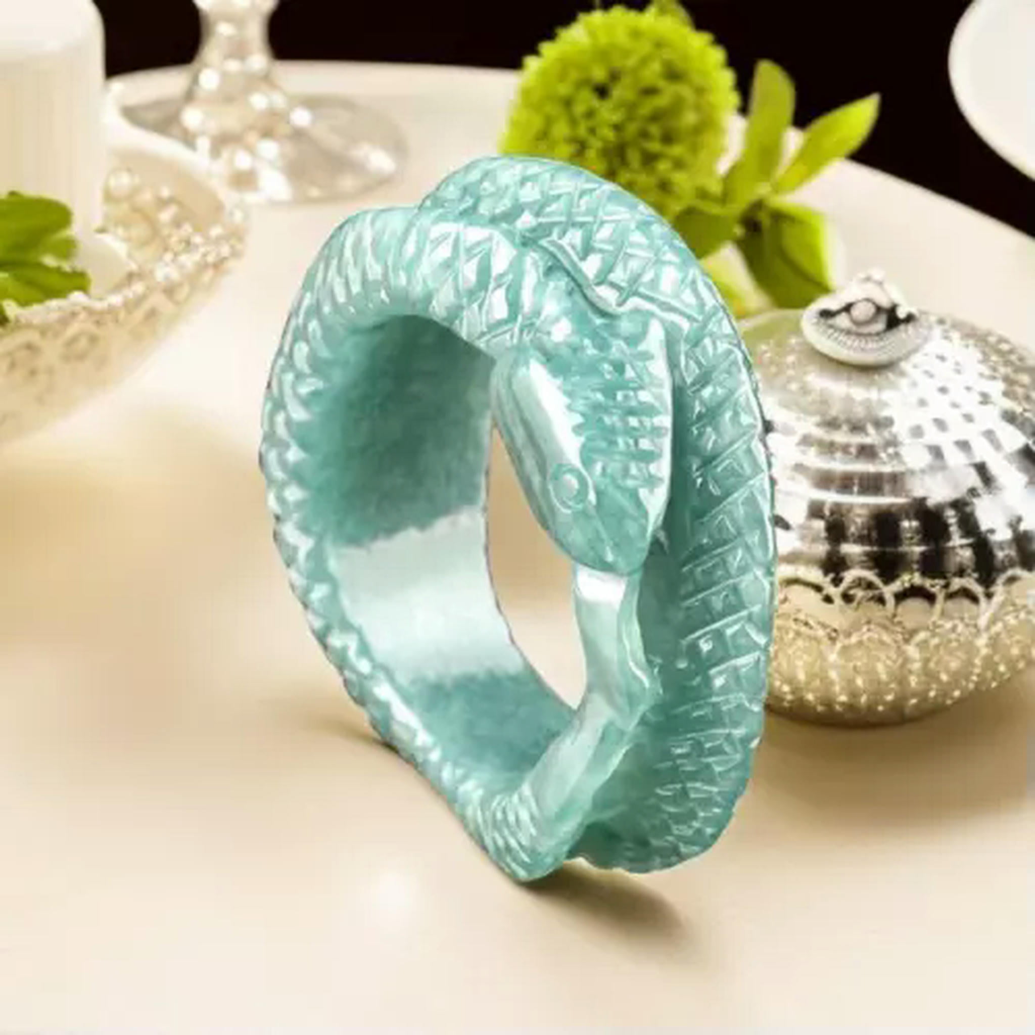 HOOUN Burmese Jadeite Snake Ring Charm Natural Blue Jade Women Real ...