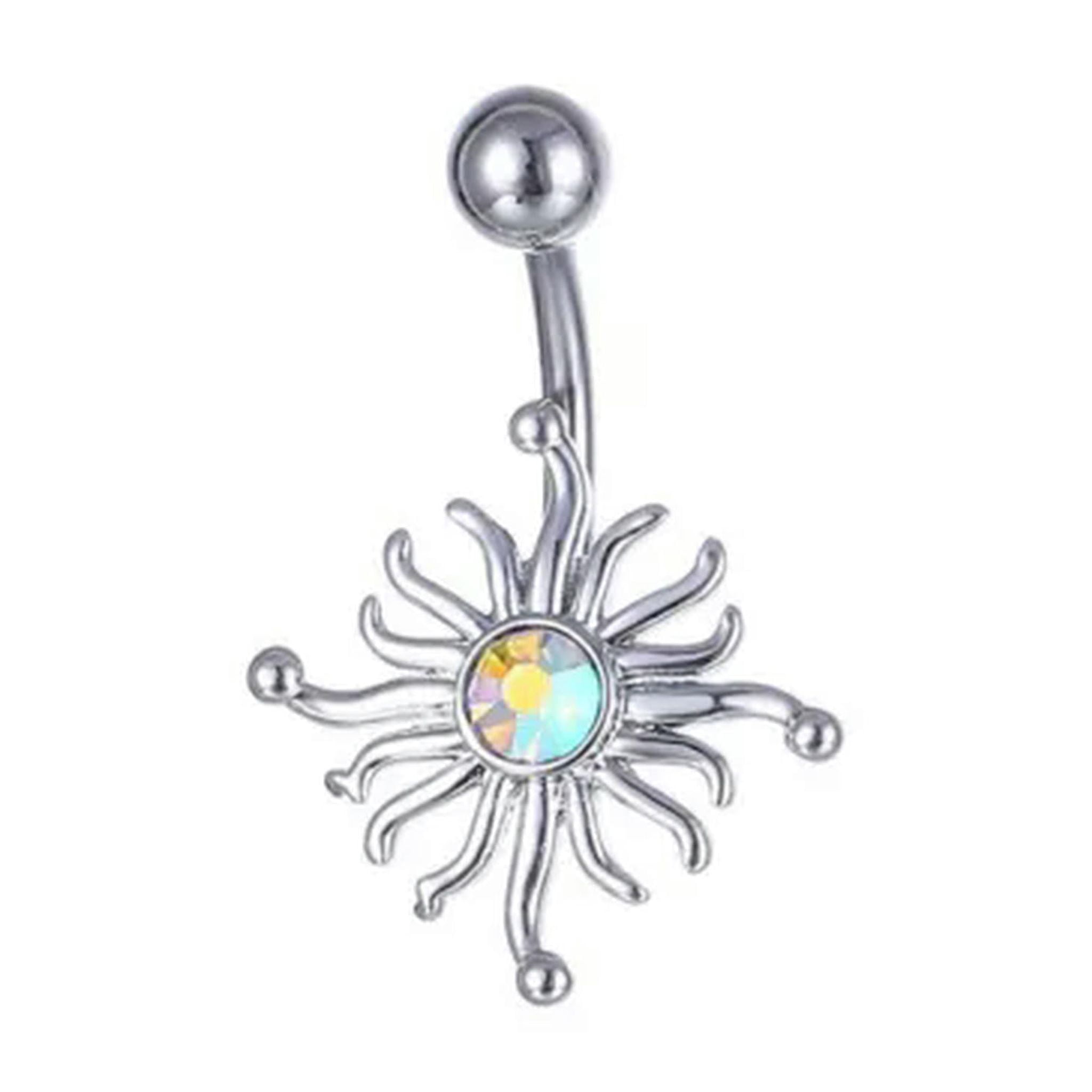 HOOUN Butterfly Flower Belly Button Bar Barbell Body Piercing Navel ...