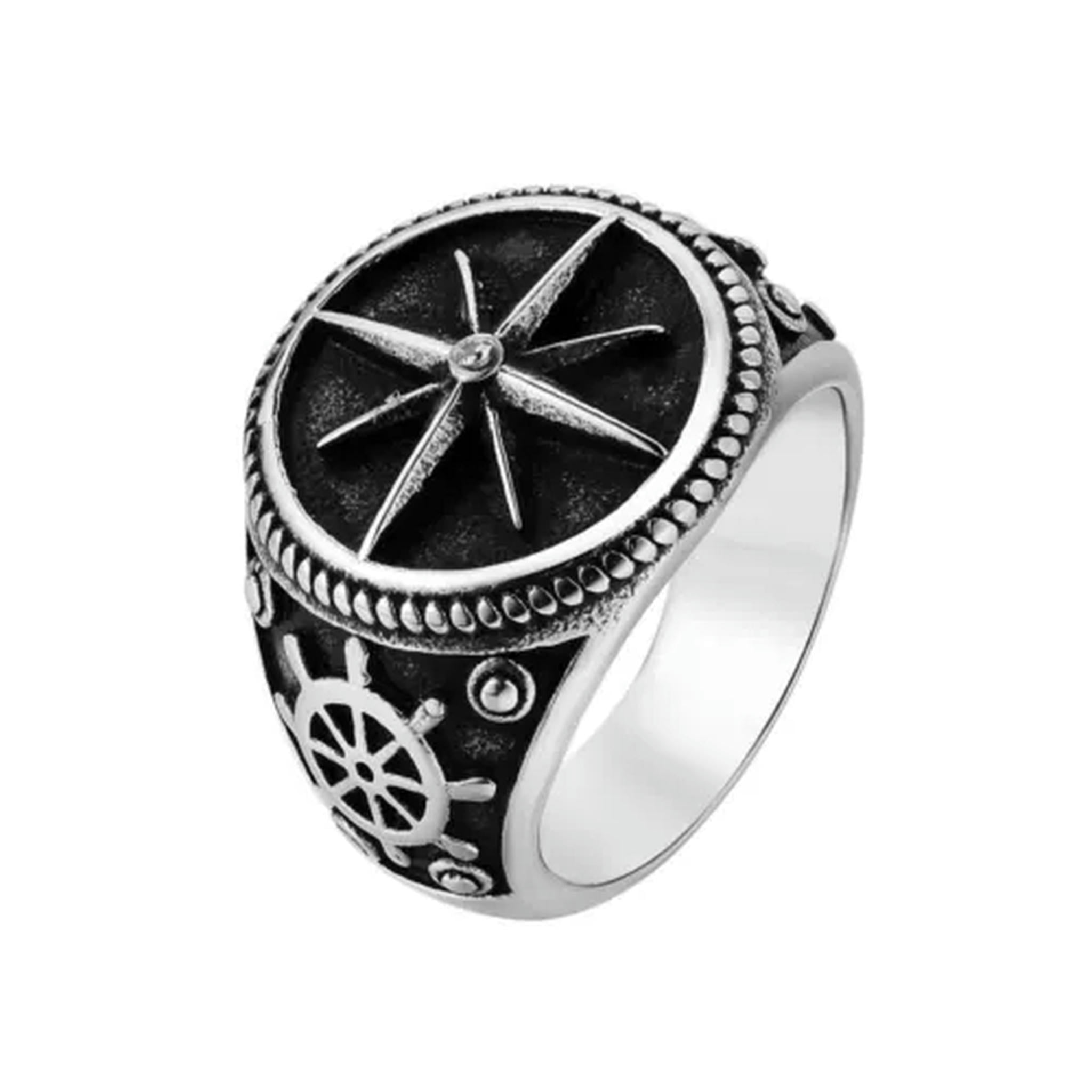 HOOUN Center CZ Inlay Guiding Compass Star Ring Stainless Steel Vintage ...