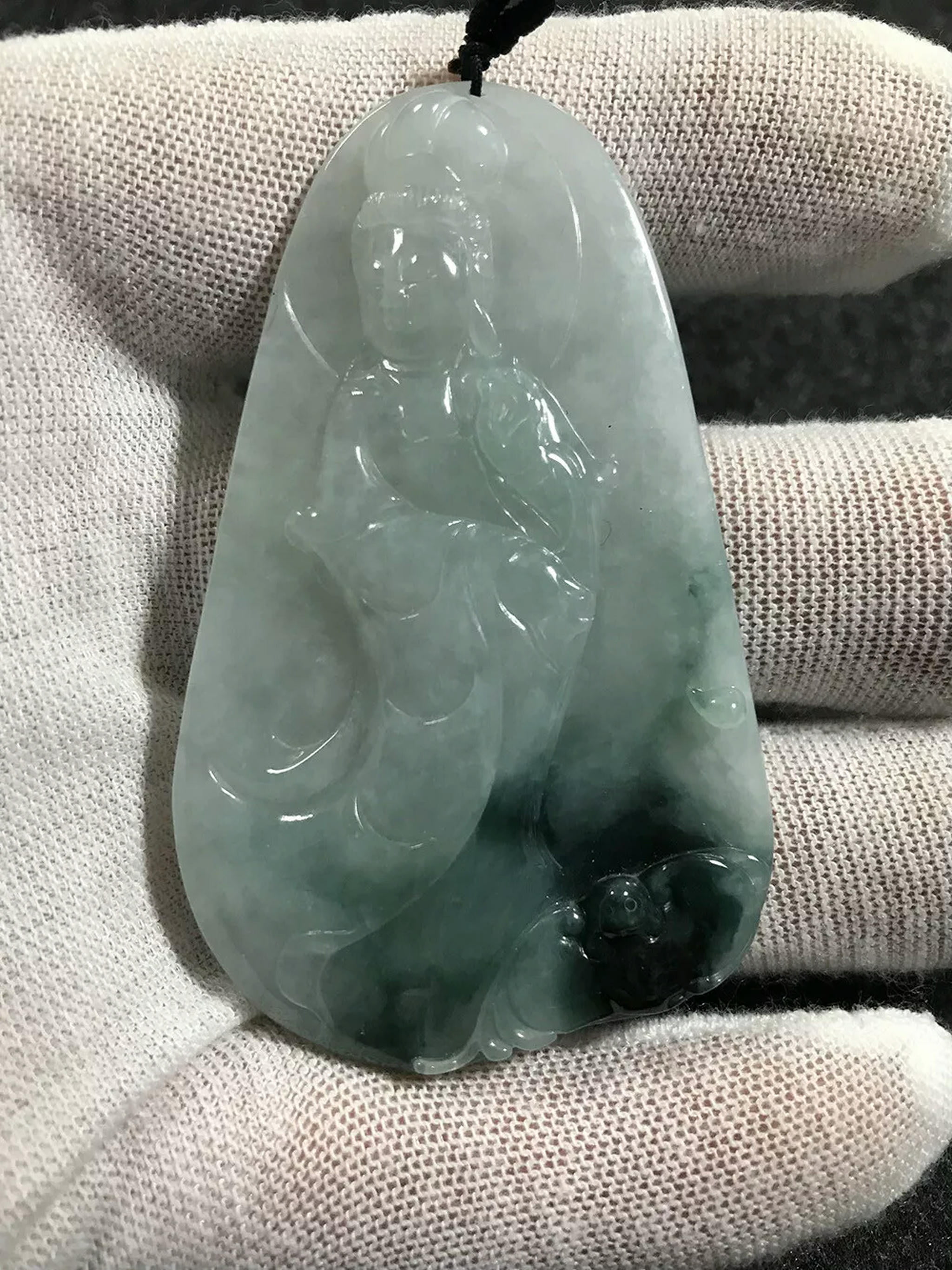 HOOUN Certified Burma Jade Pendants Carved Guanyin Jade for Men Women ...