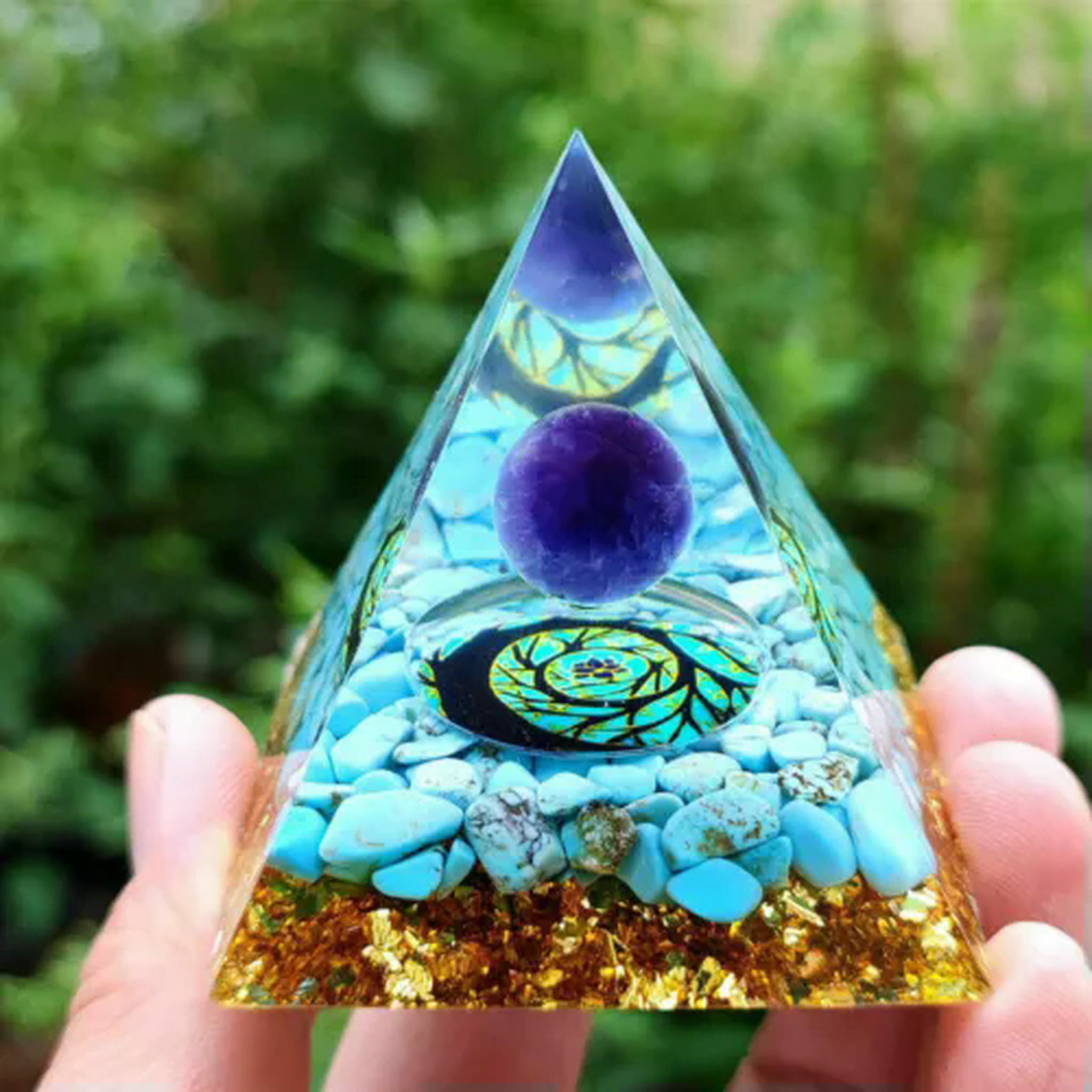 HOOUN Chakra Orgonite Resin Pyramid Crystal Chips Quartz Orgone Reiki Healing Energy-#33 (6cm ...