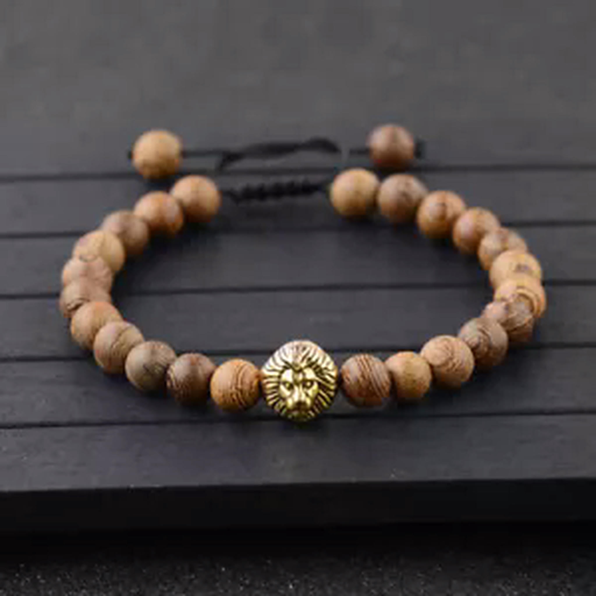 HOOUN Charm Men's Lion Head Natural Stone Beaded Braided Macrame ...