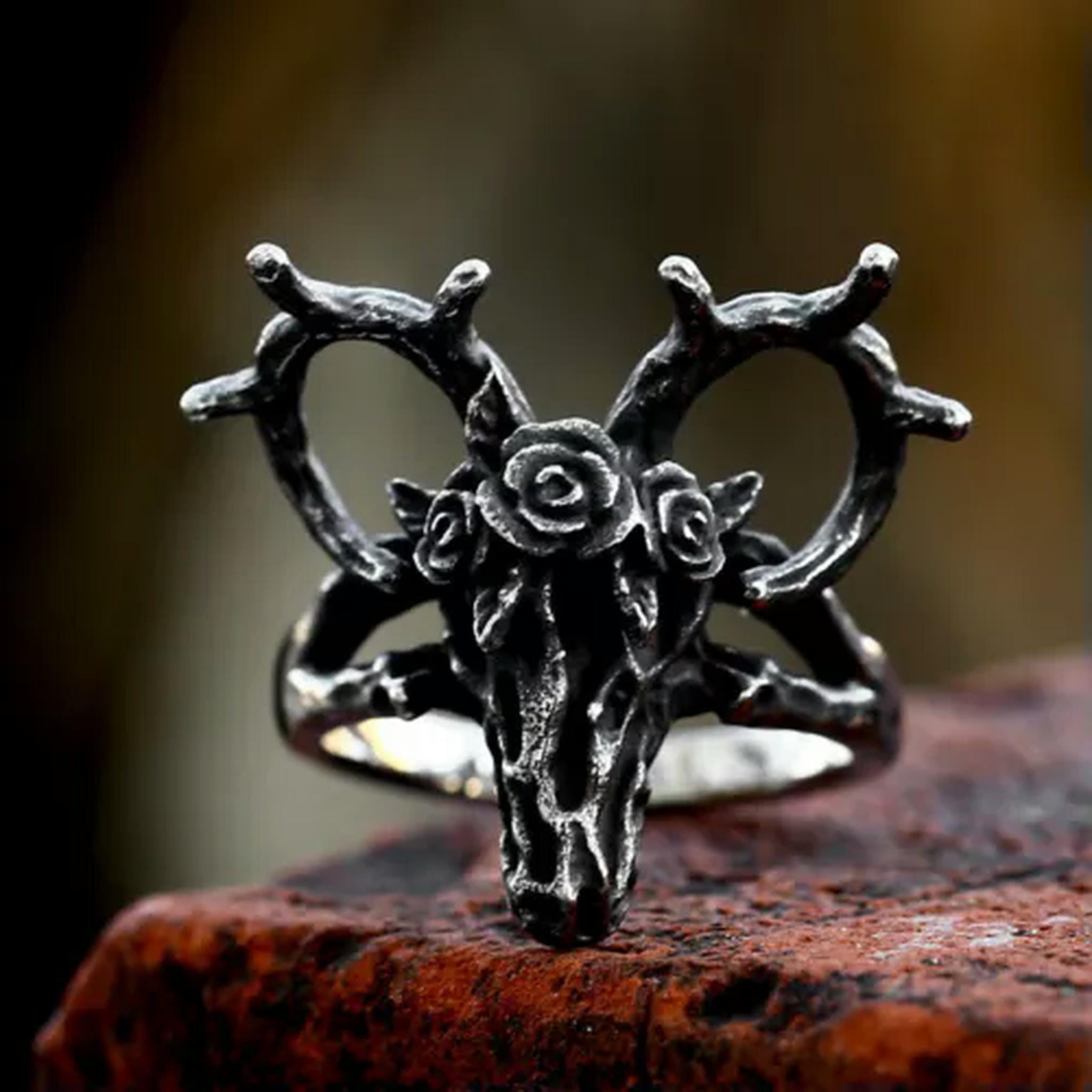 HOOUN Couple Horn Ram Skull Wedding Ring Stainless Steel Gothic Special ...