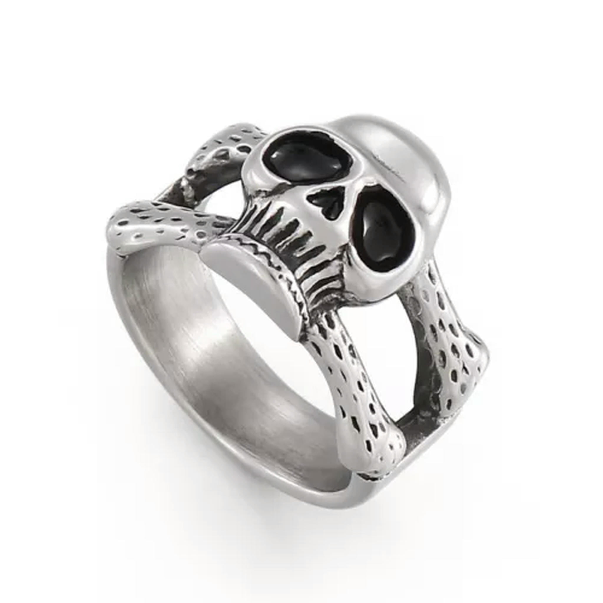 HOOUN Cross Skull Skeleton Bone Ring Stainless Steel Dangerous Skull ...