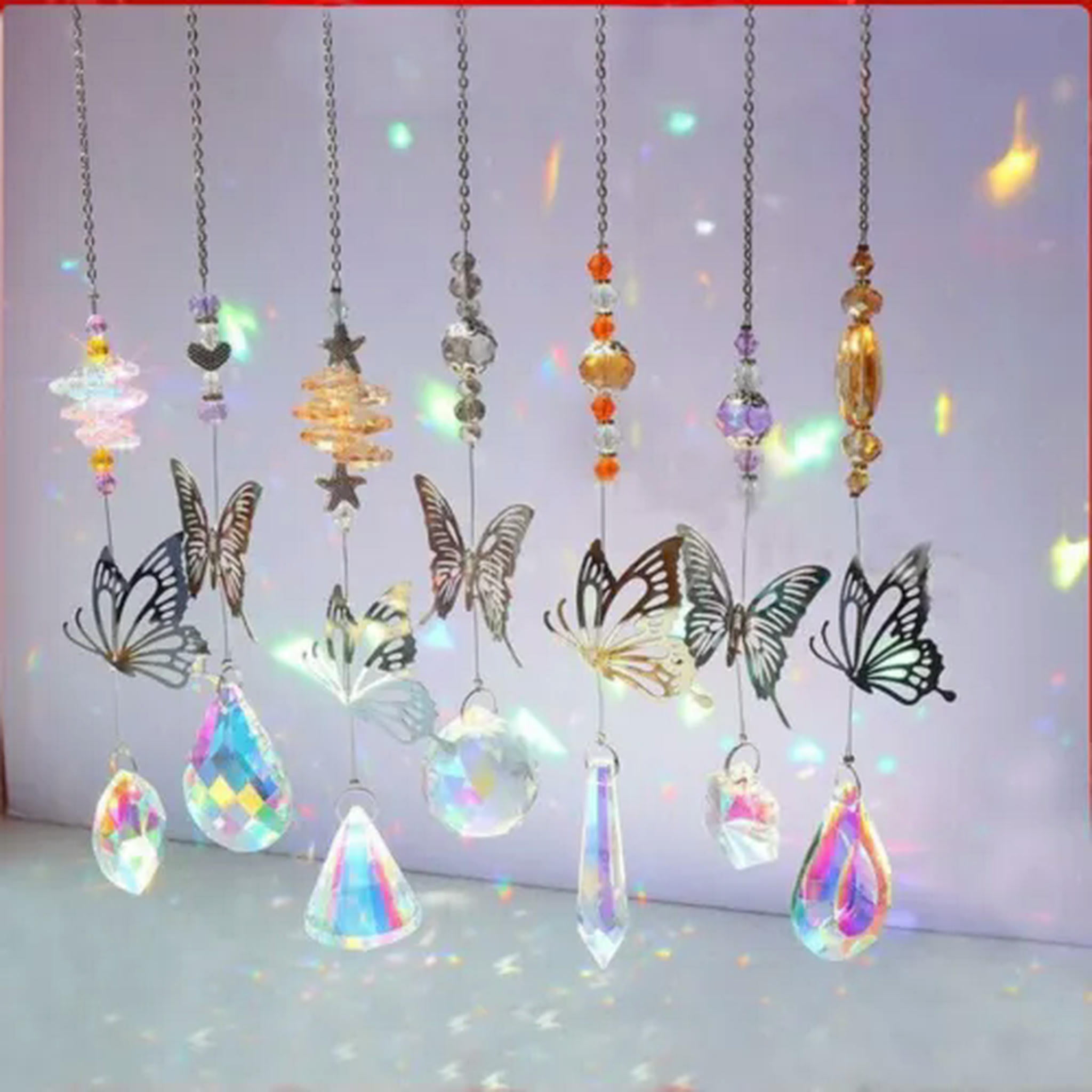 HOOUN Crystal Butterfly Suncatcher Hanging Prism Sun Catcher Pendant ...