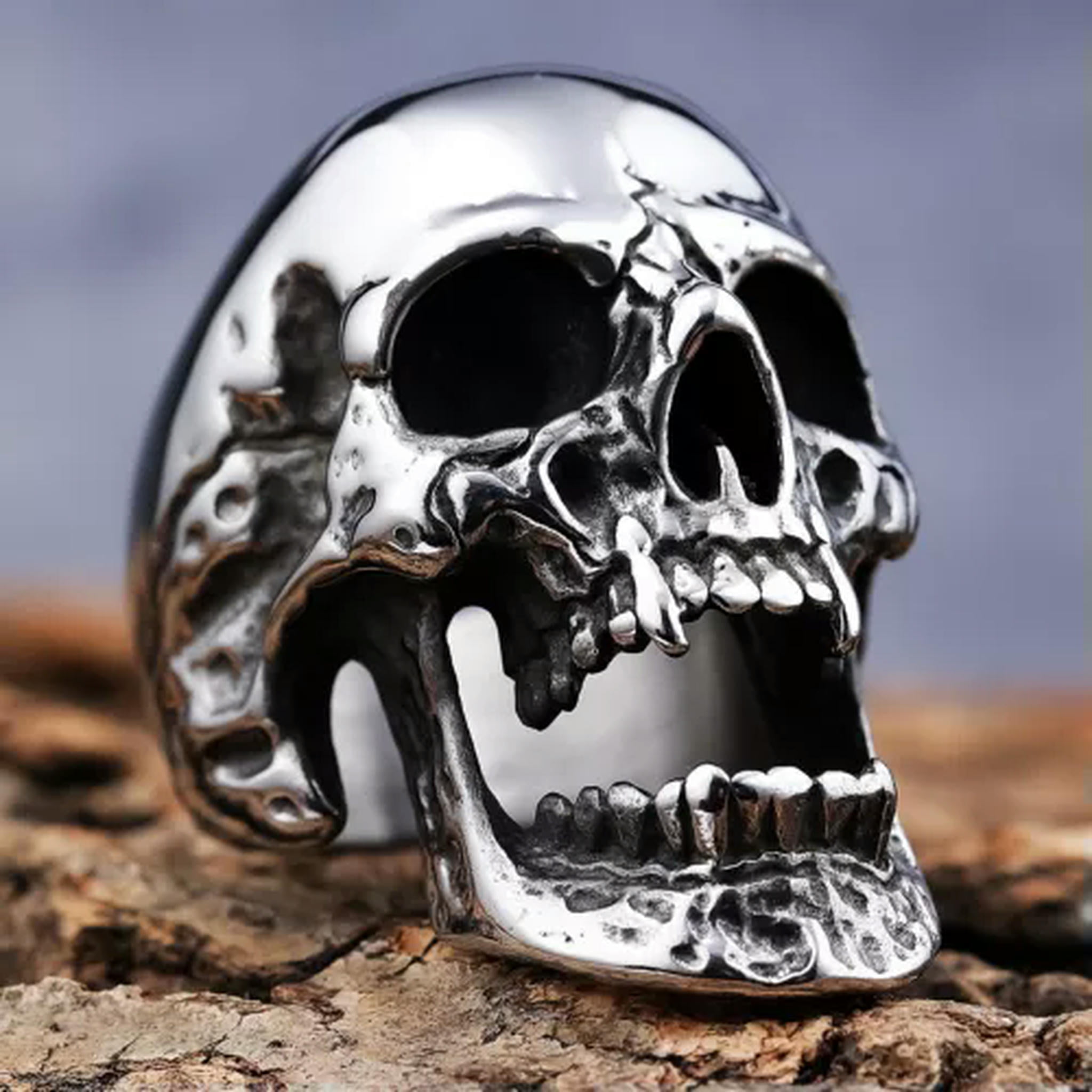 HOOUN Domineering Gothic Fangs Skull Ring Stainless Steel Vampire Biker ...