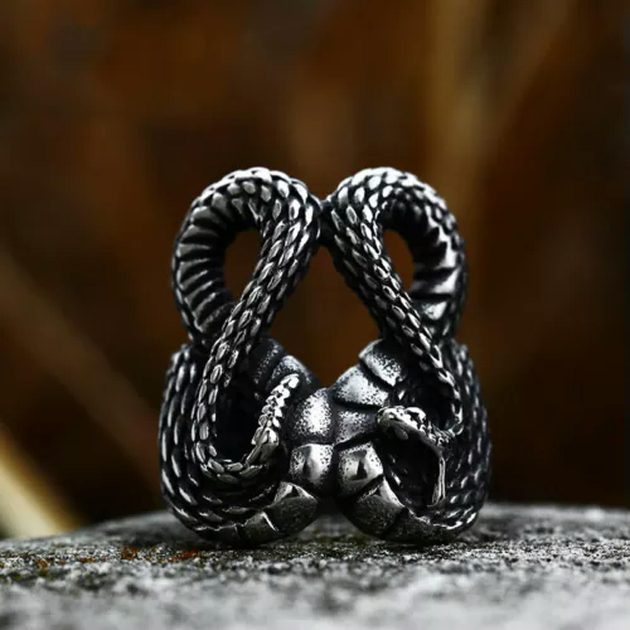 HOOUN Double Infinite Symbol Snake Ring Stainless Steel Eternal Biker ...