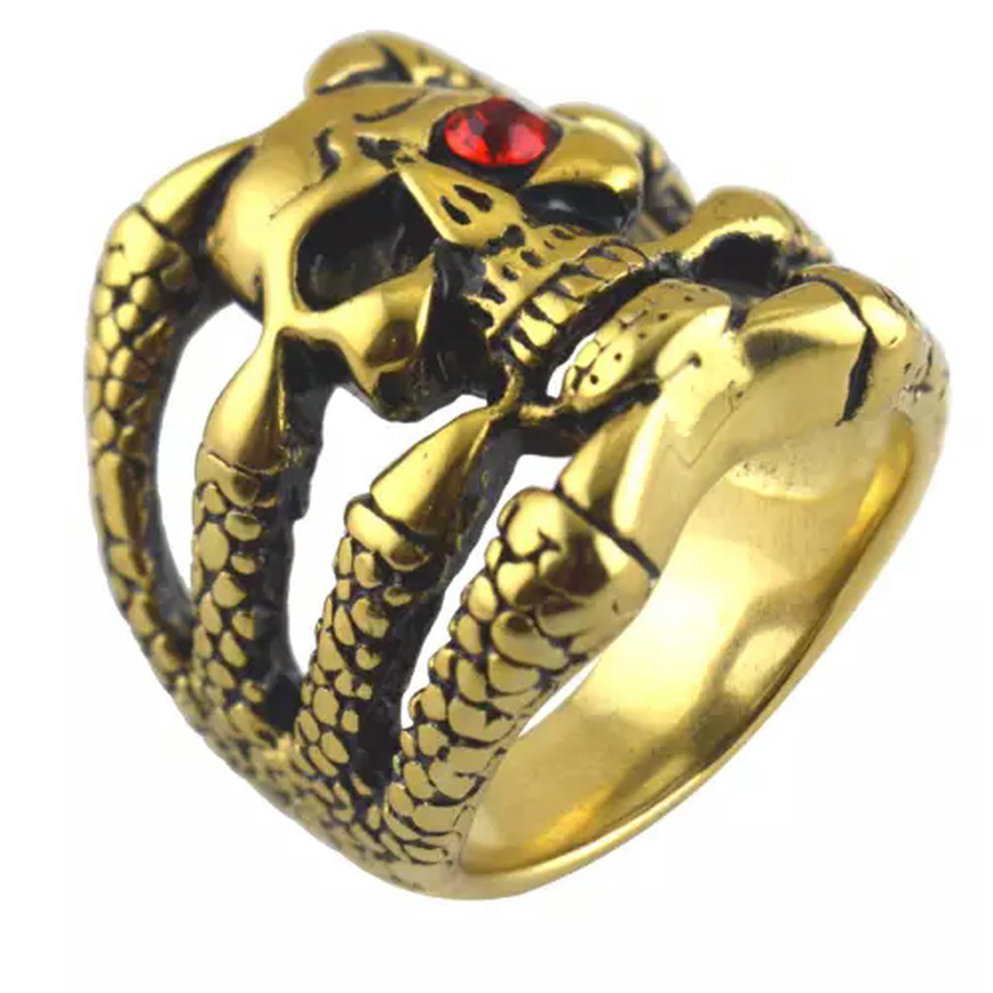 HOOUN Dragon Claw Skull Head Rings Stainless Steel Men's Gothic Skull ...