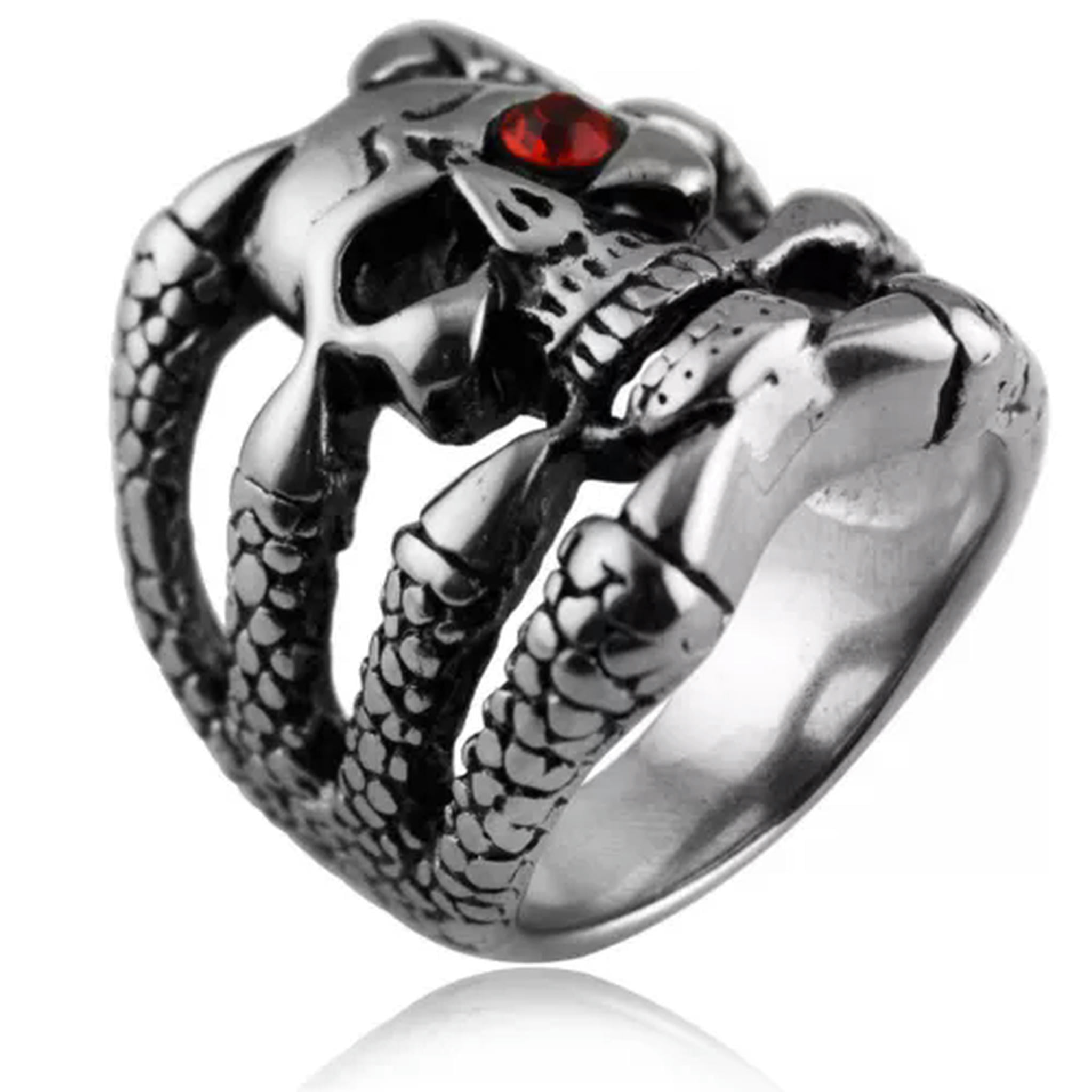 HOOUN Dragon Claw Skull Head Rings Stainless Steel Men's Gothic Skull ...