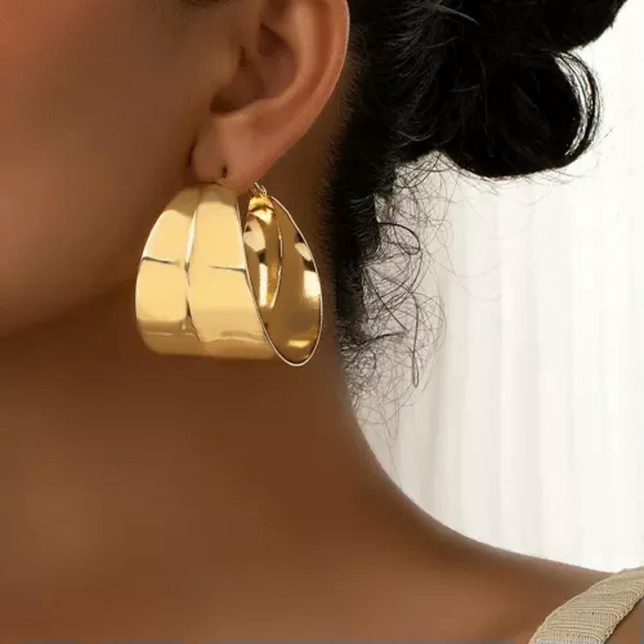 HOOUN Extra Chunky Gold Hoop Earrings Big Large Gold Tone Wide Hoop ...