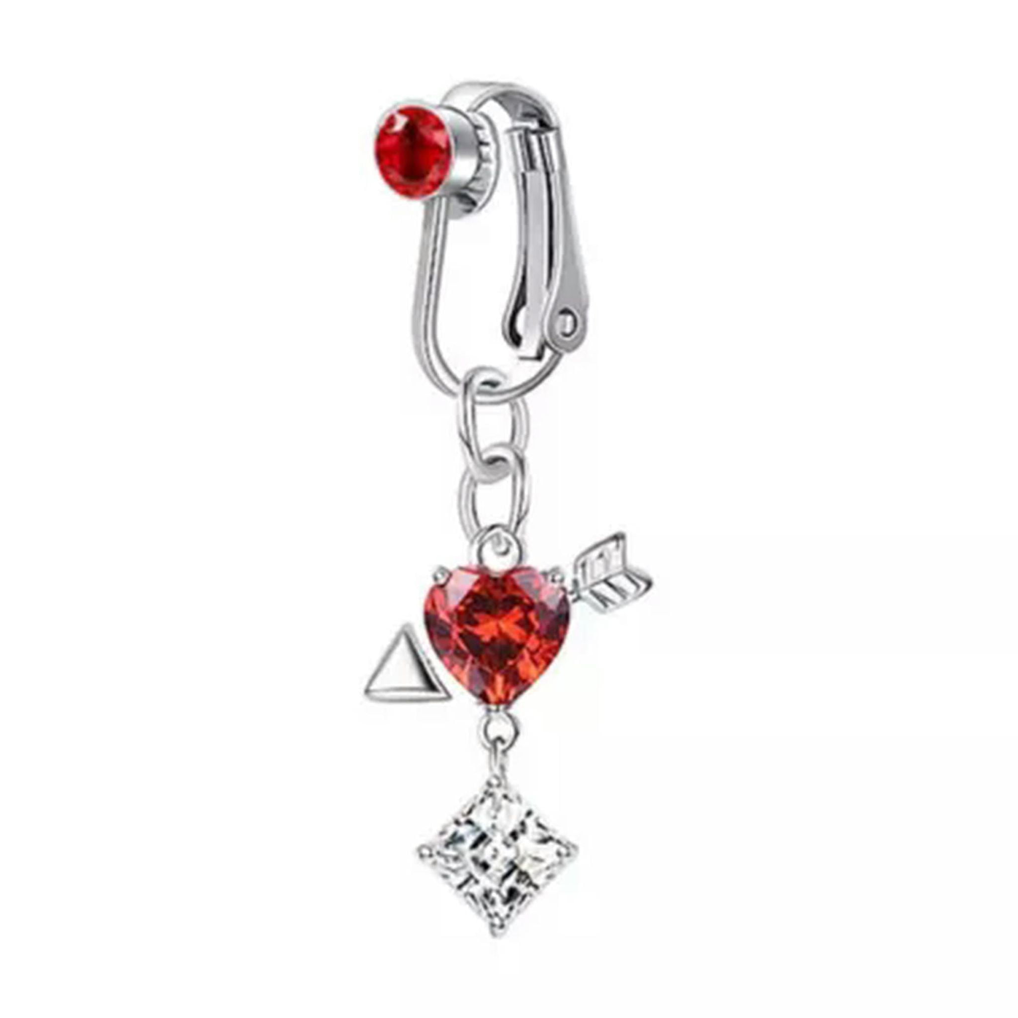 HOOUN Fake Navel Belly Ring for Women Non Piercing Clip CZ Dangle Belly ...