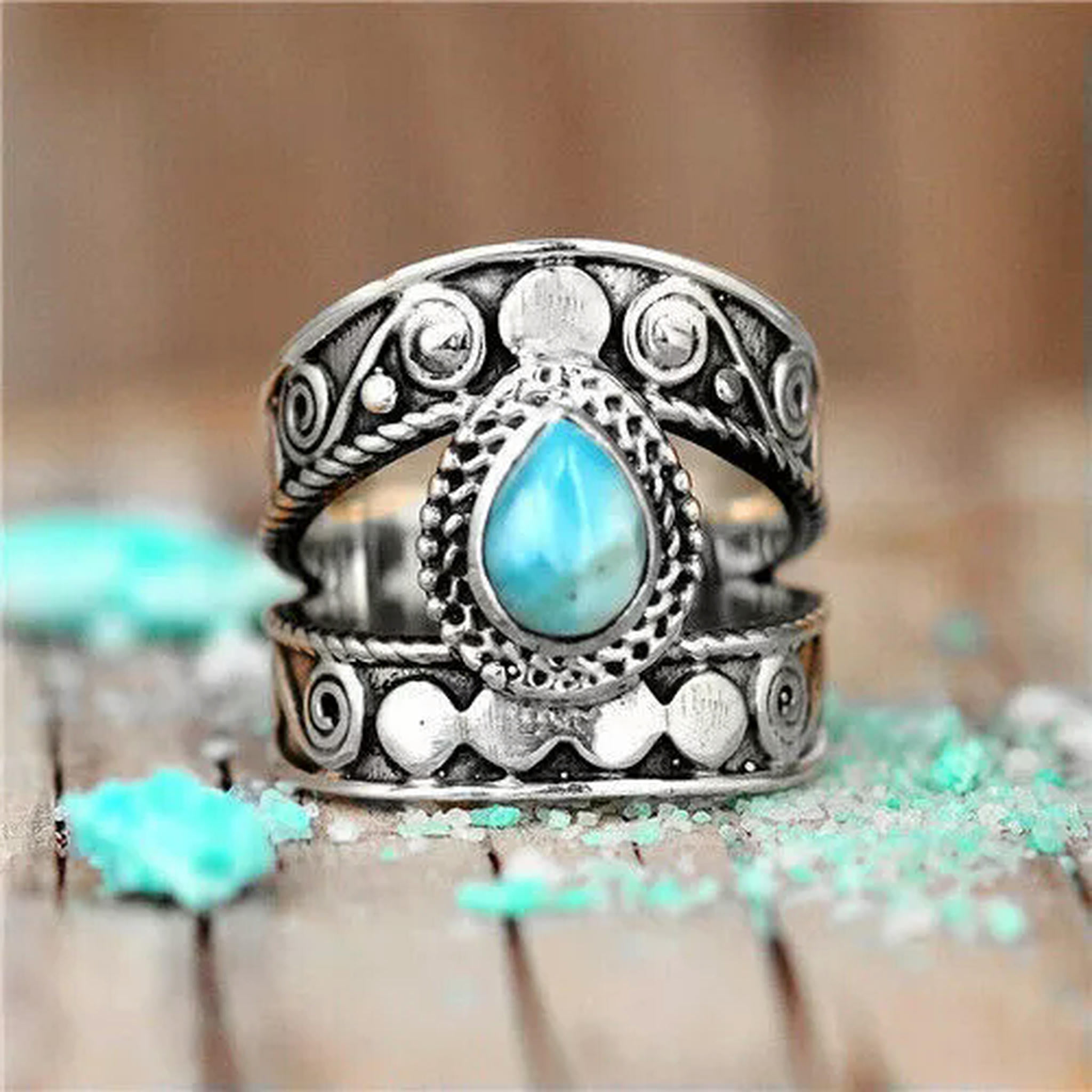 HOOUN Vintage Women 925 Silver Jewelry Cubic Zirconia Rings Wedding ...