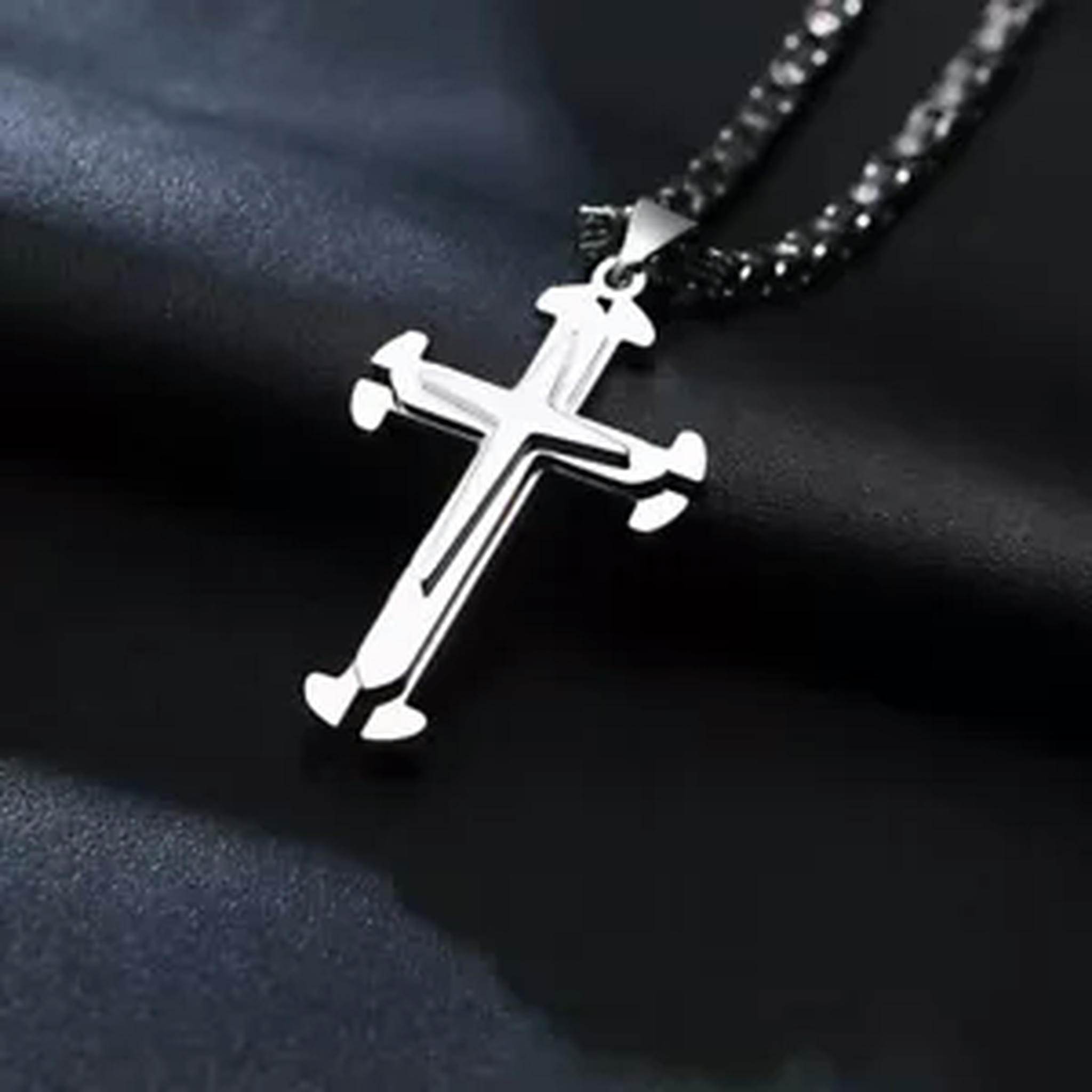 HOOUN Fashion Cross Pendant Necklace For Mens Stainless Steel Byzantine ...