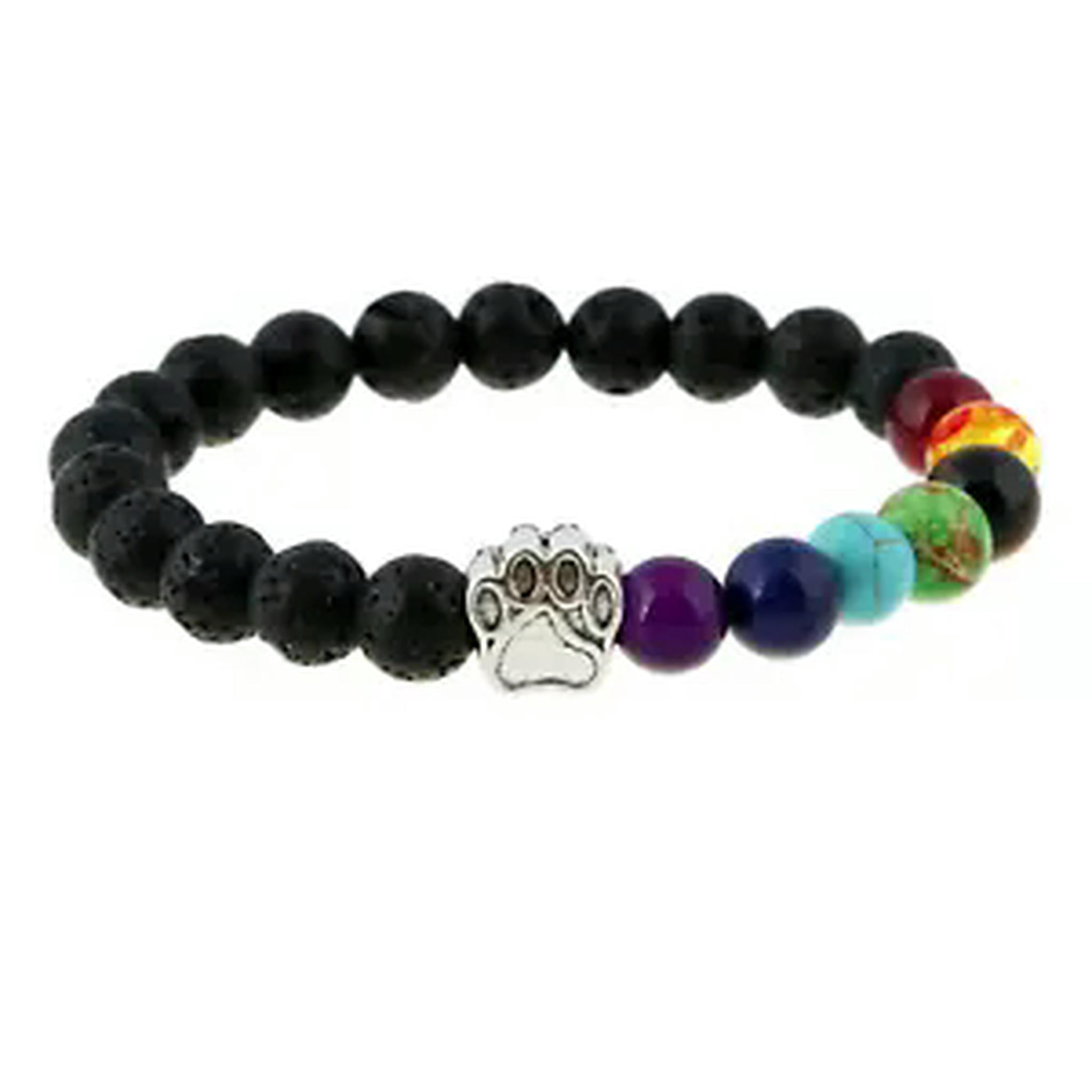 HOOUN Fashion Dog Paw Print Bracelet Rainbow 7 Chakra Energy Healing ...