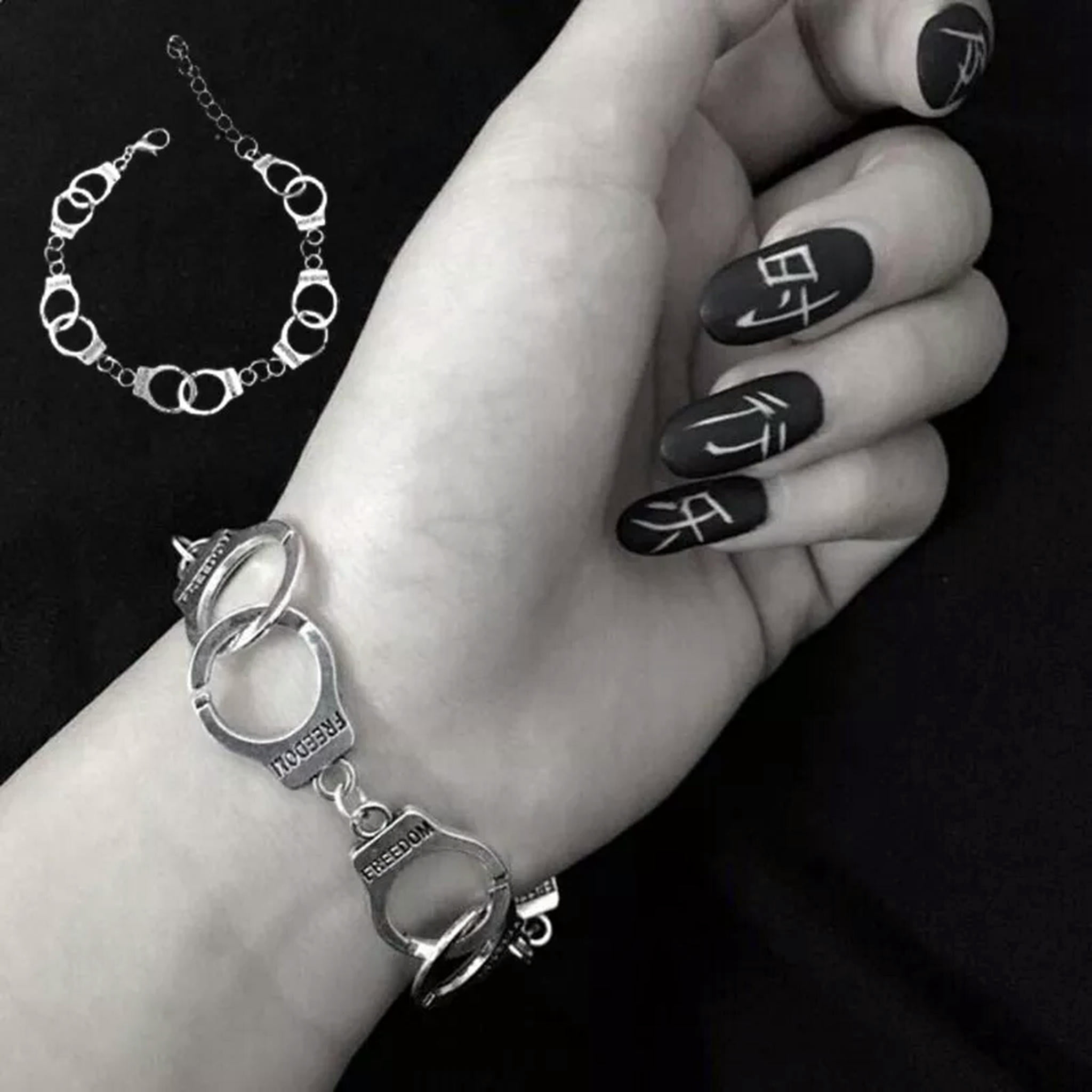 HOOUN Fashion Punk Freedom Handcuffs Bracelet Lover Couple Chain Bangle ...