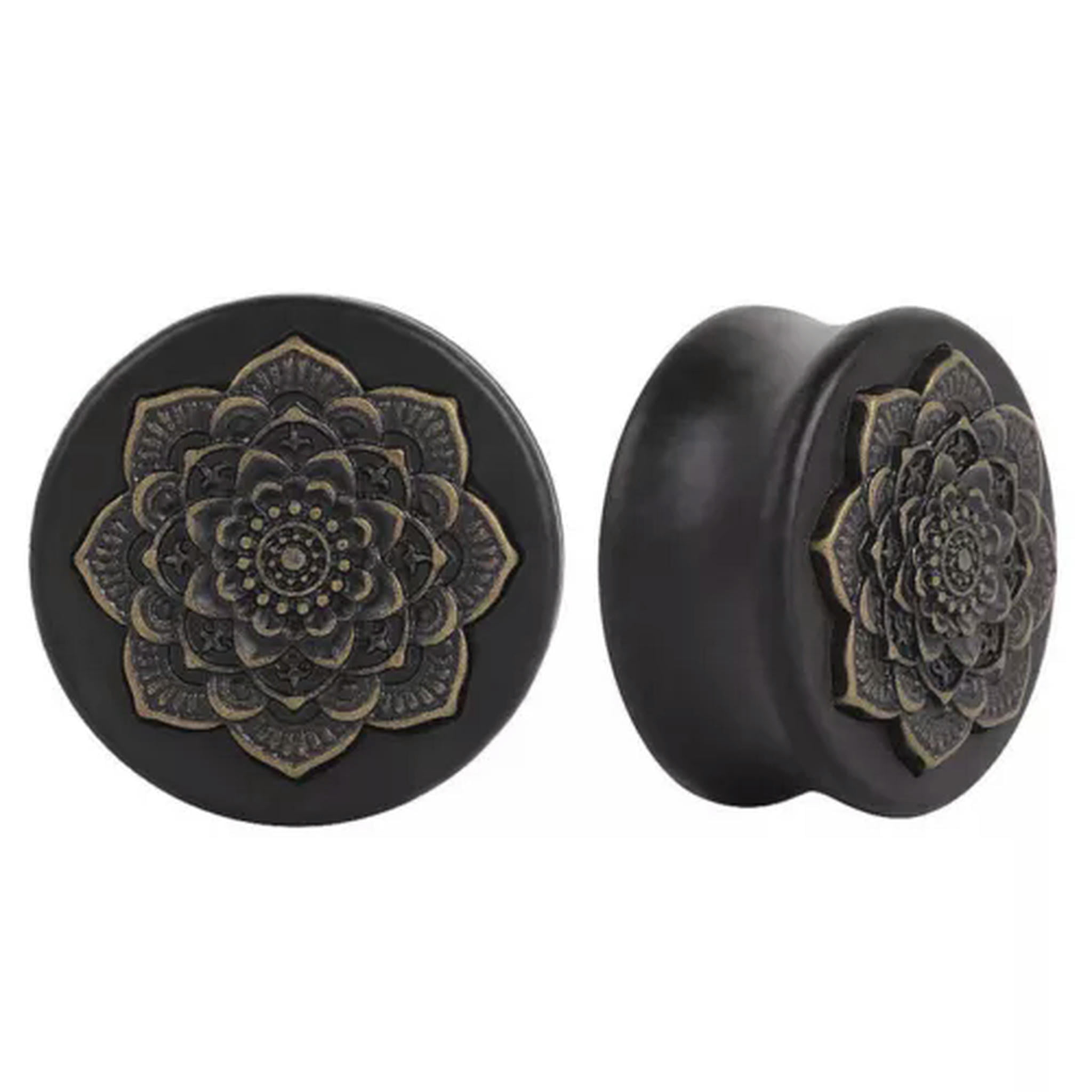 HOOUN Flower Wood Ear Plugs Flesh Tunnels Gauges Organic Double Flared ...