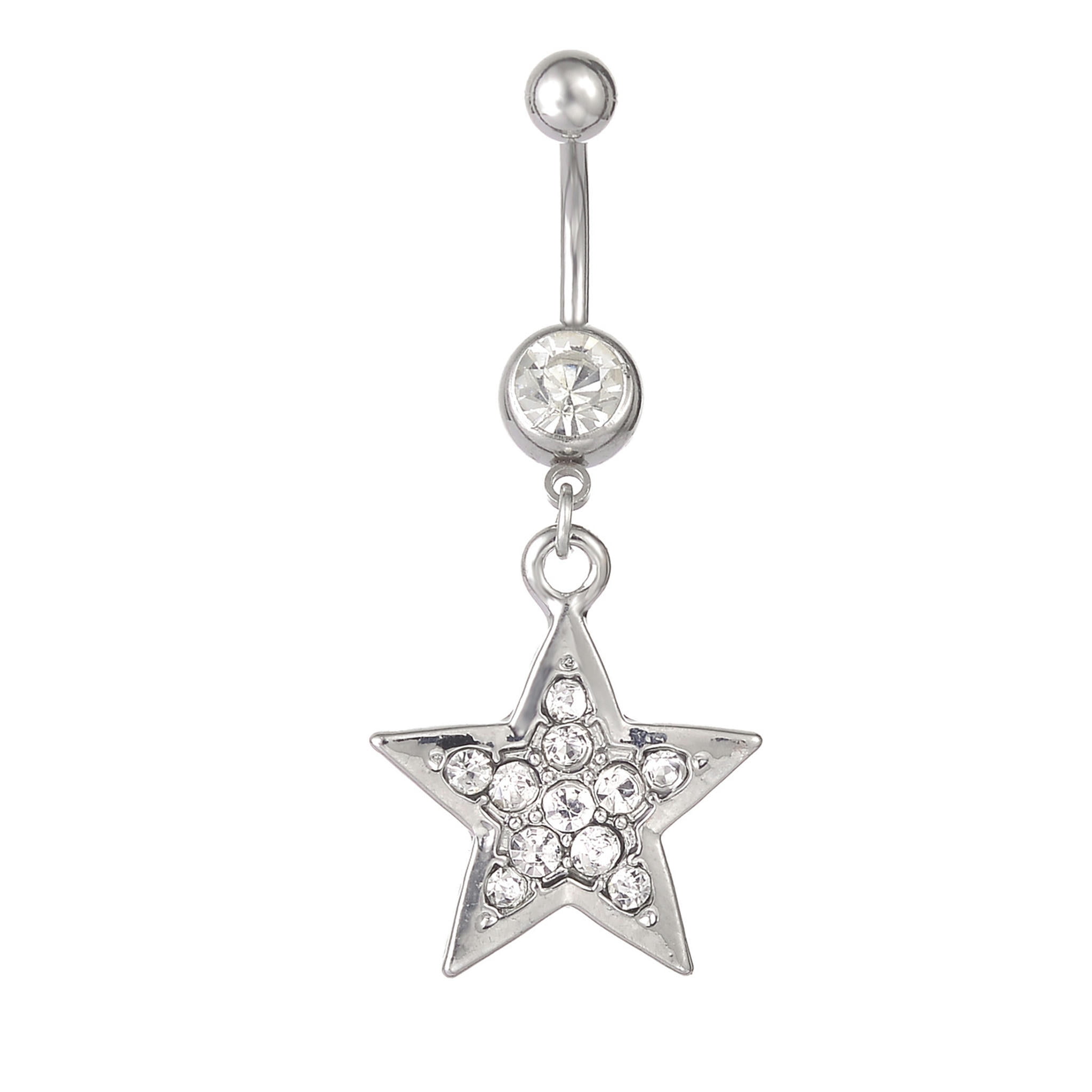 HOOUN Full Diamond Star Studded Navel Ring and Button Human Piercing ...