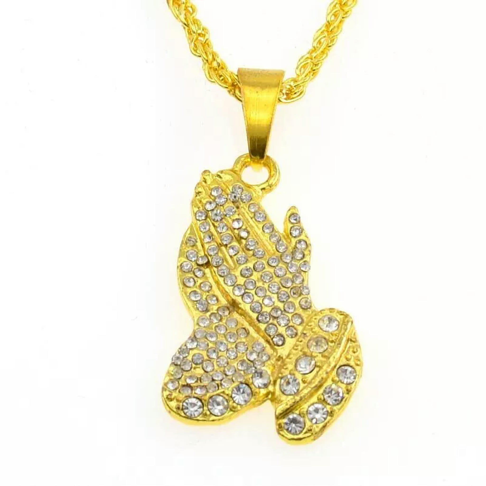 HOOUN Gold Clap Hand Chain Necklace Punk Big Gangster Shinny Rapper ...