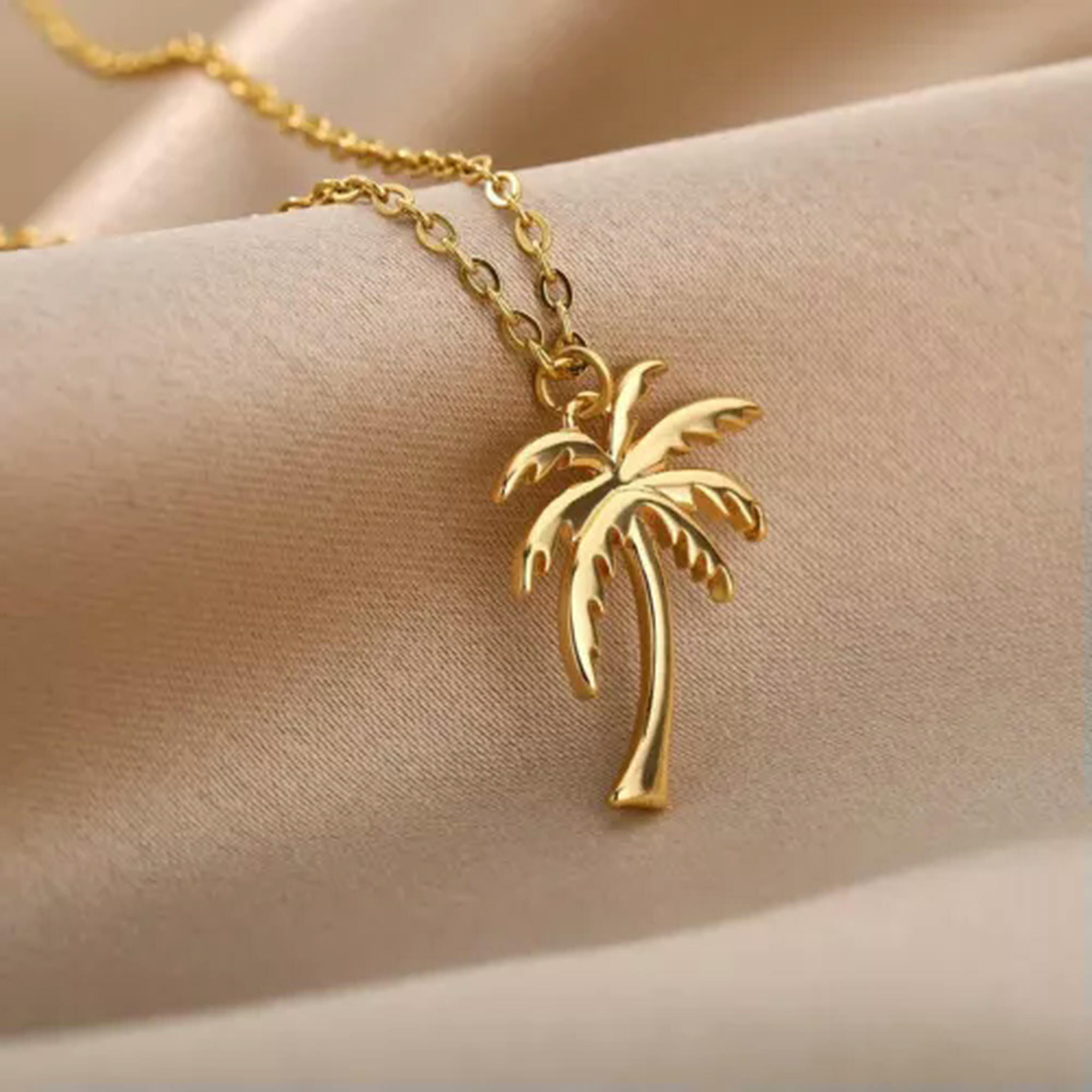 HOOUN Gold Palm Tree Pendant Necklace Stainless Steel Coconut Tree ...