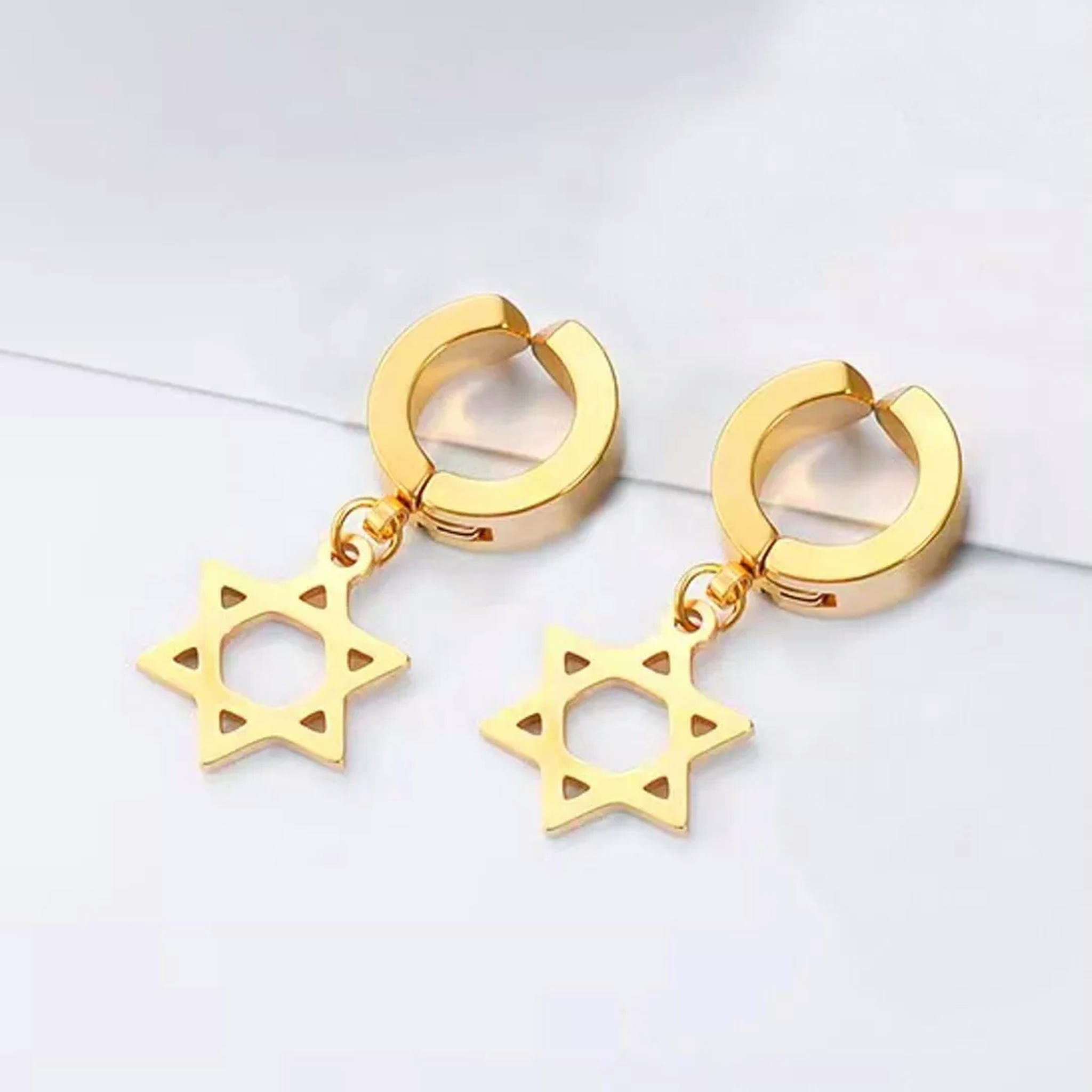 HOOUN Gold Star of David Drop Dangle Hoop Earrings Mens Jewish Jewelry ...