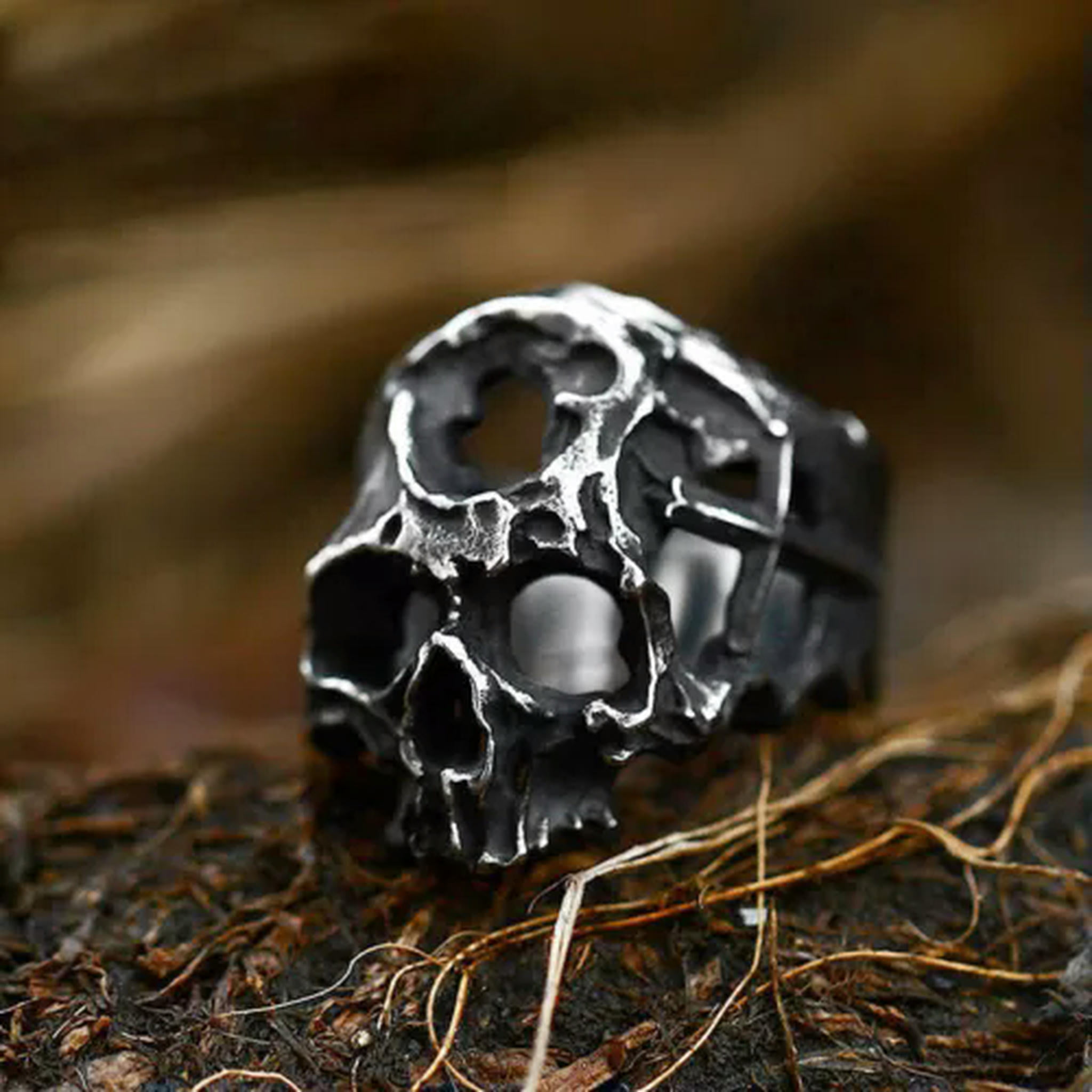 HOOUN Gothic Cross Skull Rings Men's Stainless Steel Retro Skeleton ...