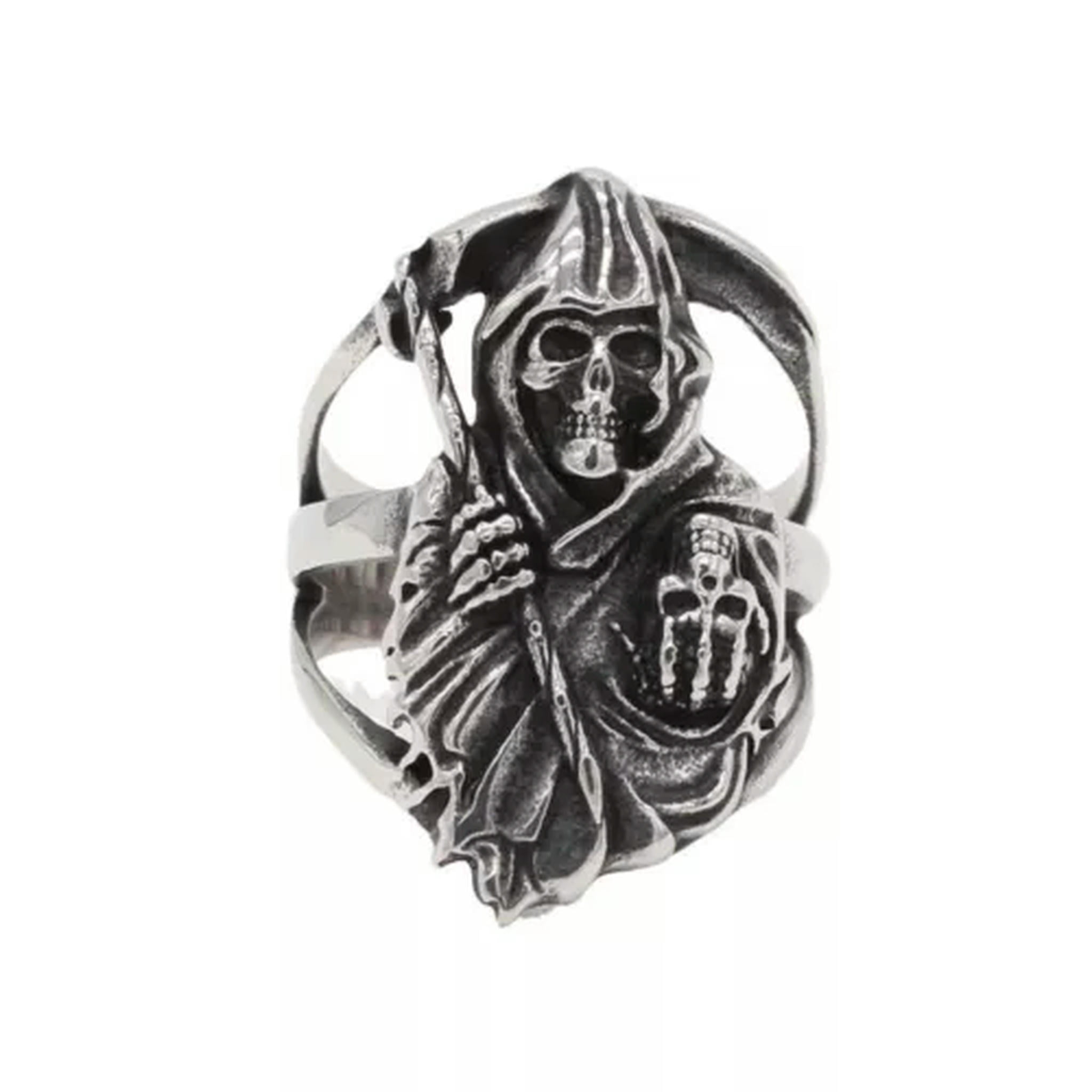 HOOUN Gothic Hell Devil Skull Ring Men's Stainless Steel Sickle Death ...