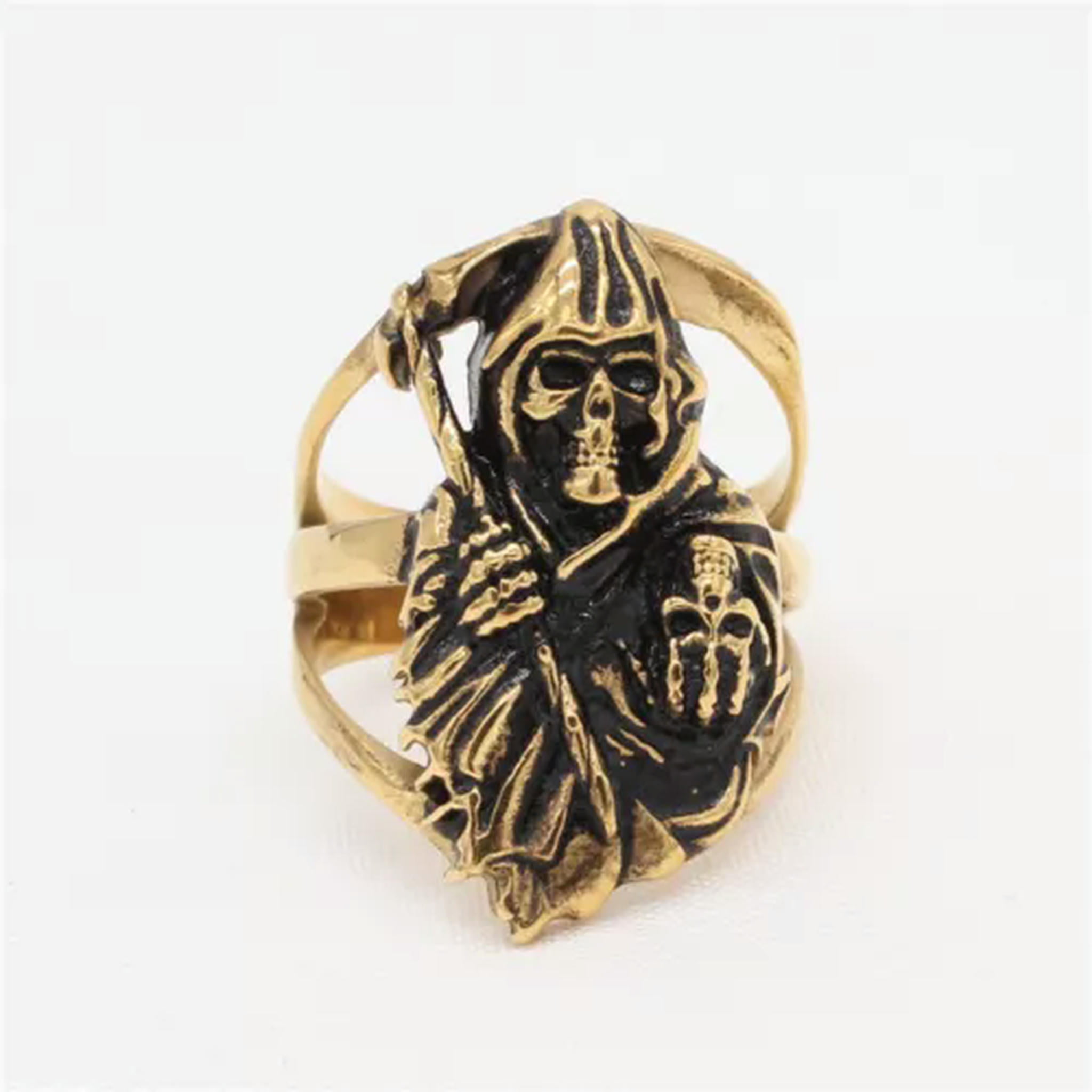 HOOUN Gothic Hell Devil Skull Ring Men's Stainless Steel Sickle Death ...