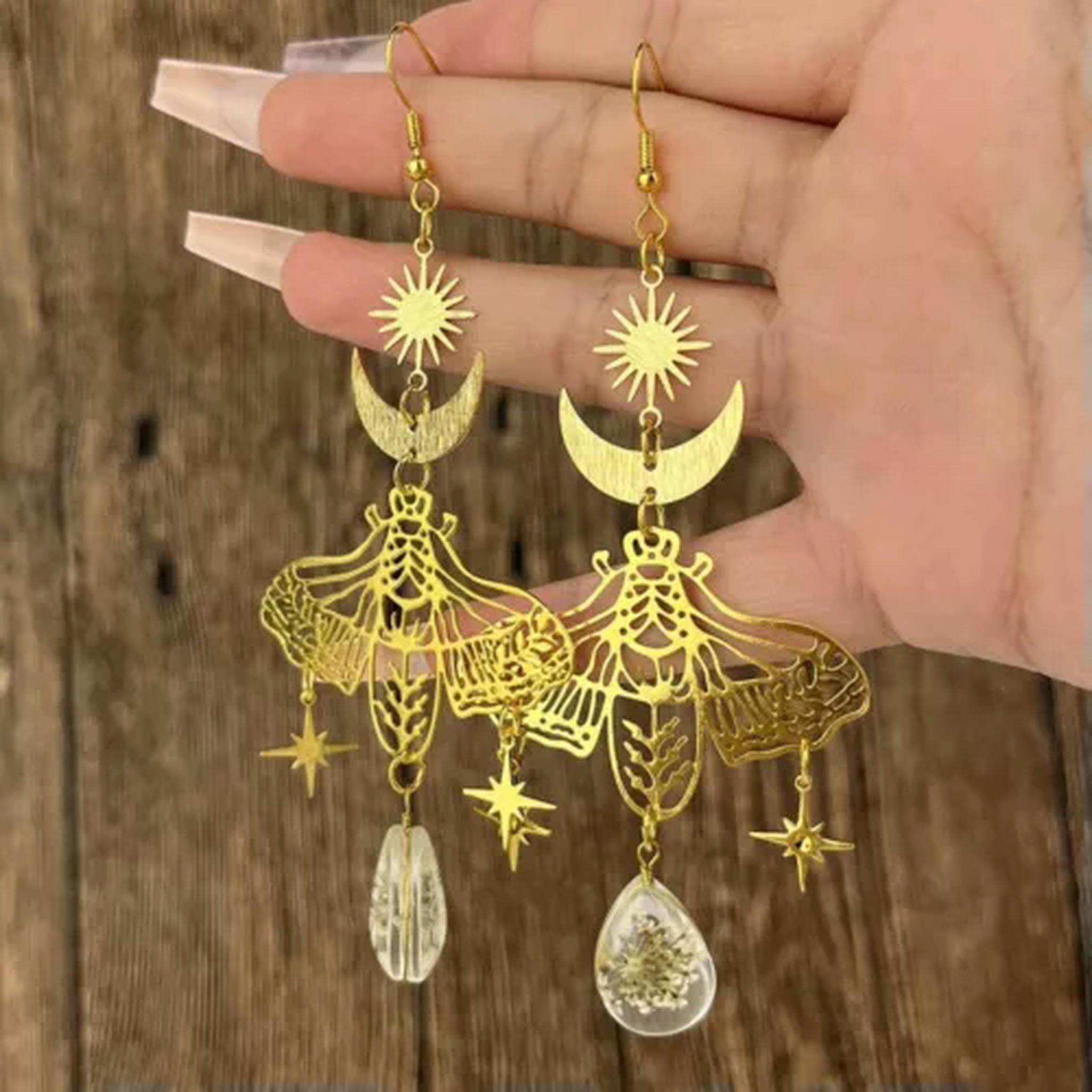 HOOUN Gothic Moon phase Luna Moth Drop Dangle Earrings Butterfly ...