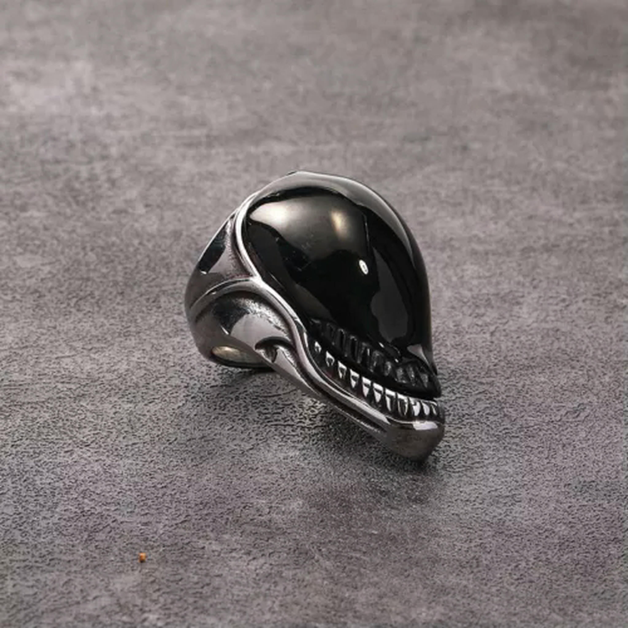 HOOUN Gothic Openable Alien Skull Ring Stainless Steel Men's Skeleton ...