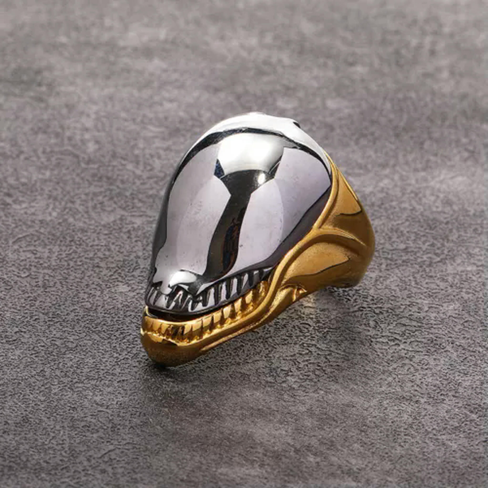 HOOUN Gothic Openable Alien Skull Ring Stainless Steel Men's Skeleton ...