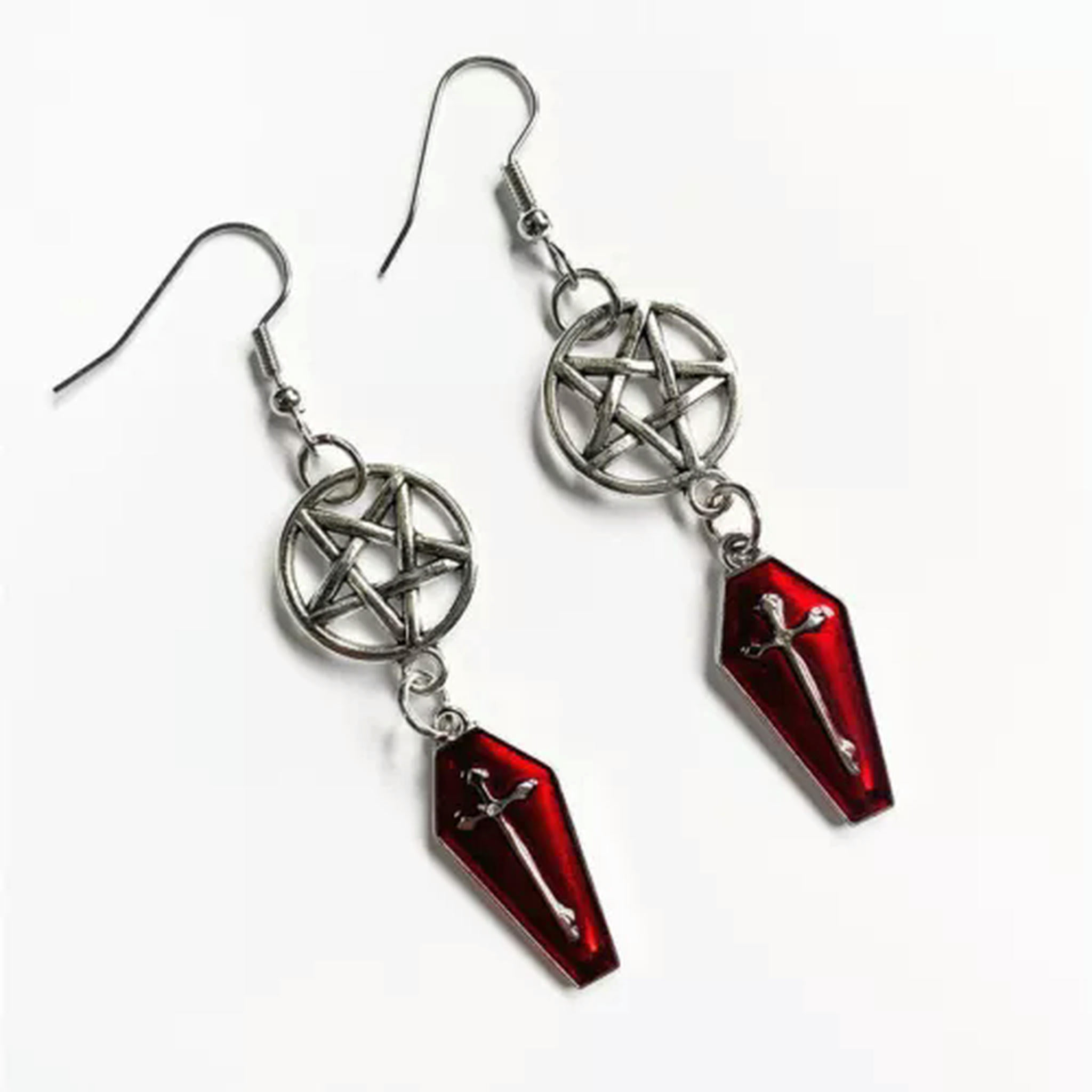 HOOUN Gothic Pentagram Spike Charm Dangly Earrings Witch Pagan Wicca ...