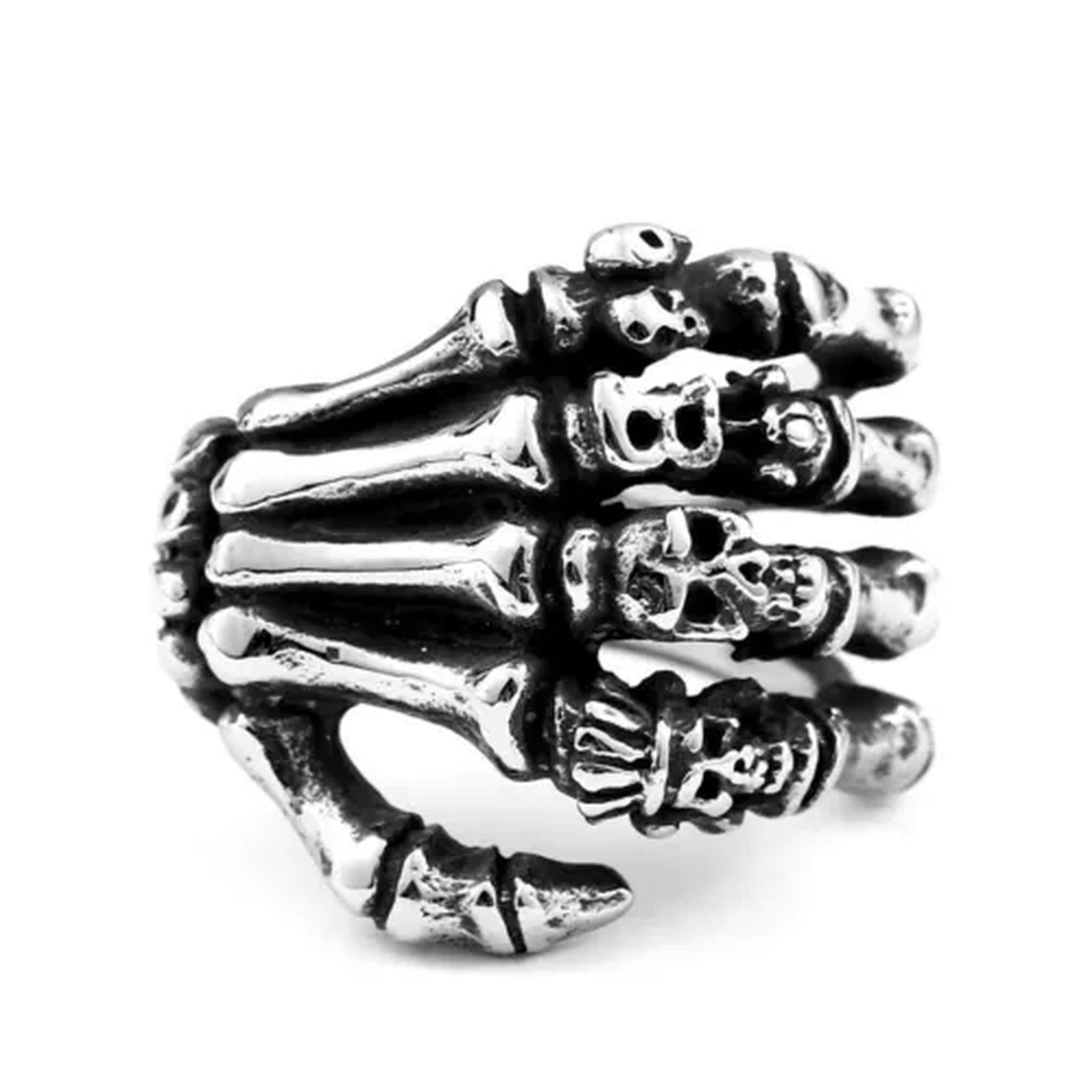 HOOUN Gothic Punk Skull Hand Ring Stainless Steel Men's Skeleton Cool ...