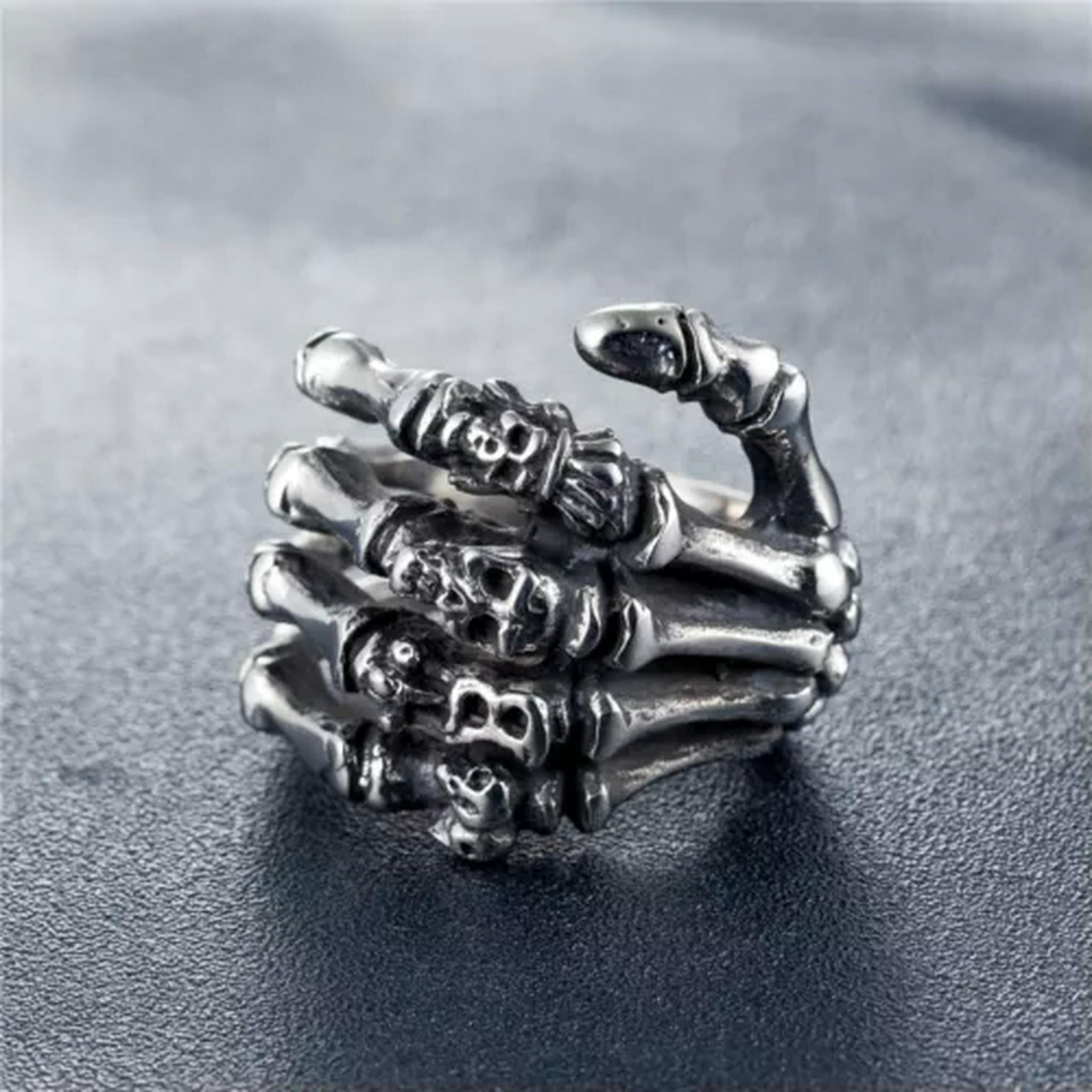 HOOUN Gothic Skull Hand Bone Finger Ghost Hand Ring Stainless Steel ...