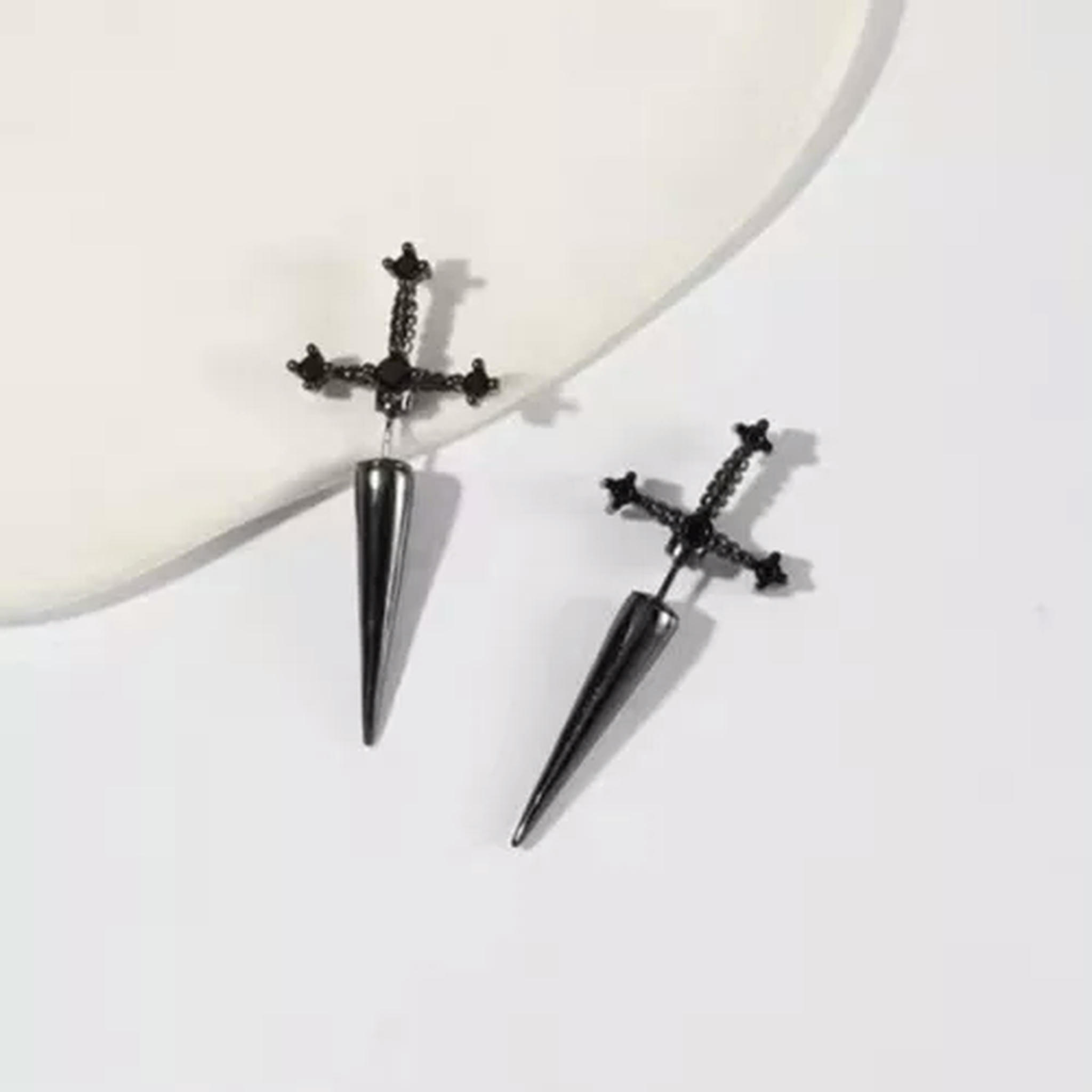 HOOUN Gothic Sword Screw Piercing Earrings Vintage Cool Punk Crystal ...