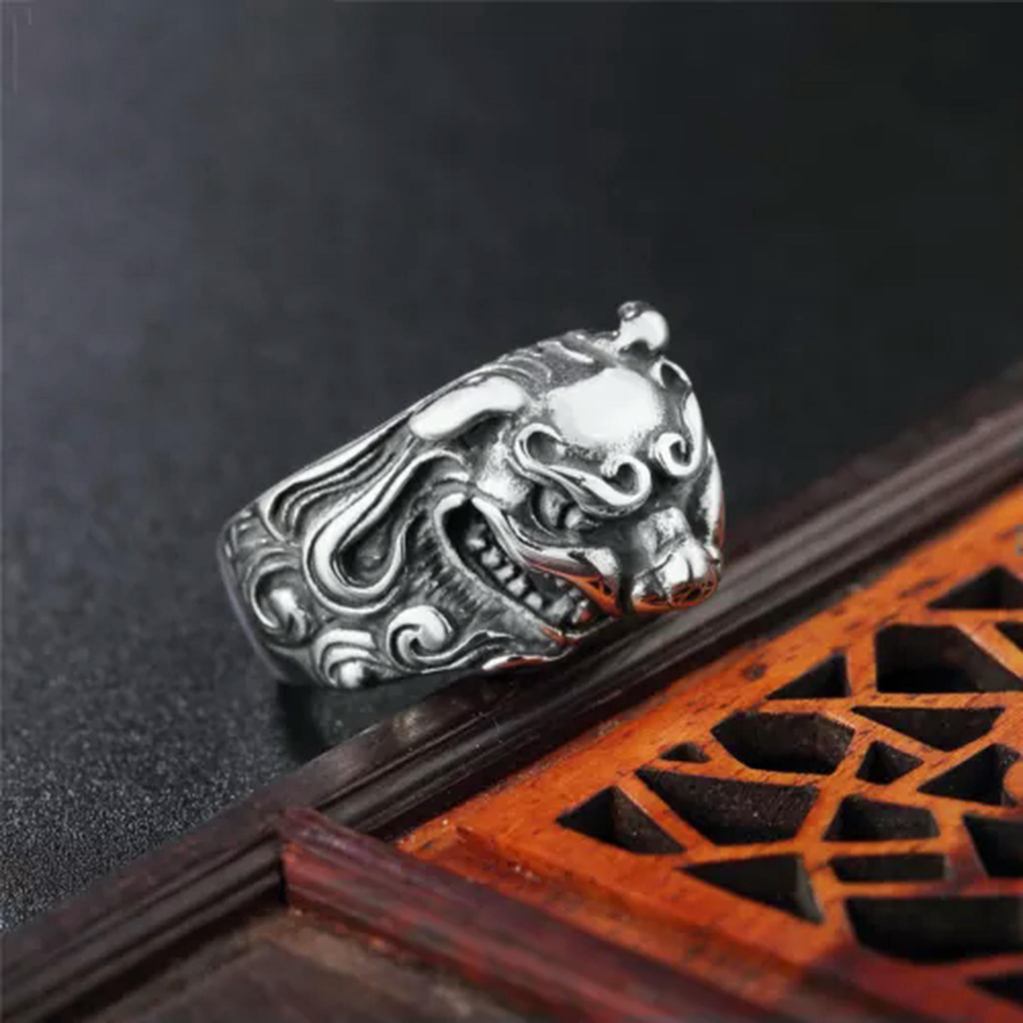 HOOUN Gothic Tribal Lion Totem Guardian Ring Stainless Steel Vintage ...