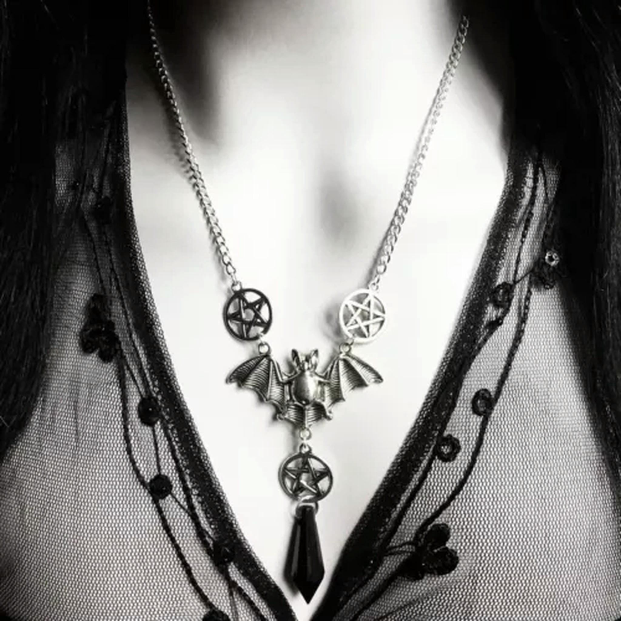 HOOUN Gothic Vampire Black Bat Pendant Necklace for Men Women Hip Hop ...