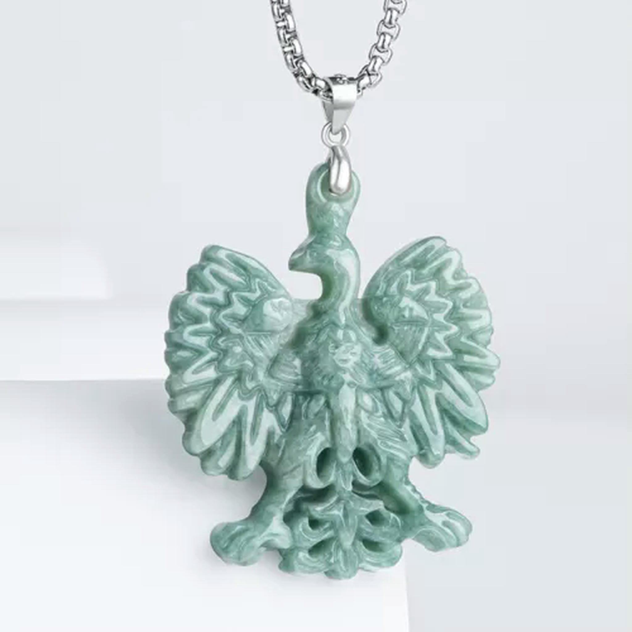 HOOUN Green Myanmar Jade Phoenix Pendant Necklace 925 Silver Real ...