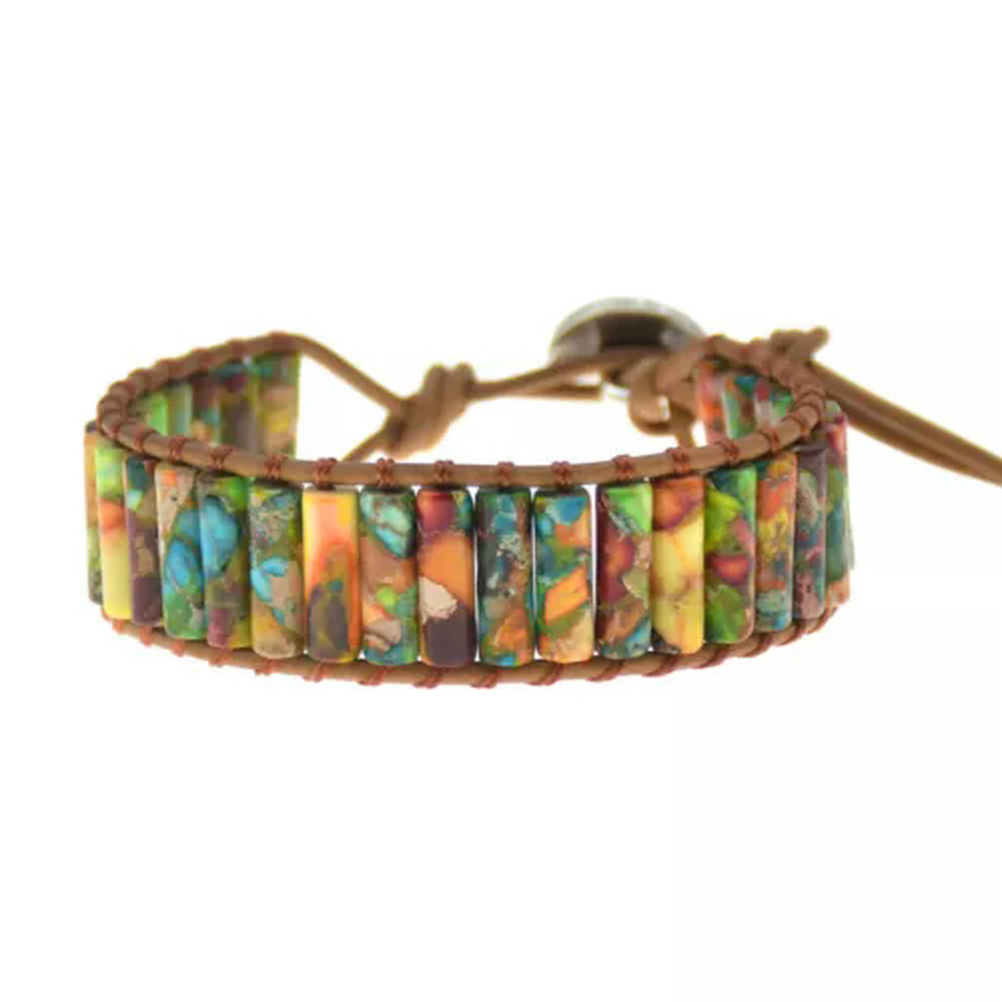 HOOUN Handmade Life Tree Natural Imperial Jasper Woven Leather Wrapped ...