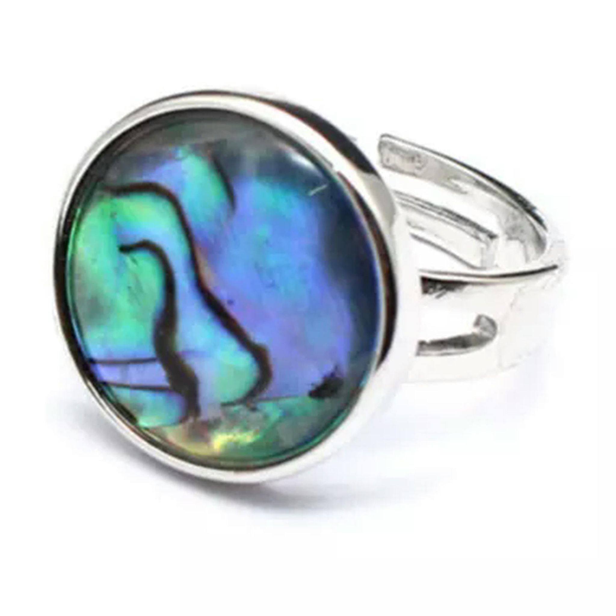 HOOUN Heart Abalone Shell Ring Crystal Opening Ring Stone Quartz Round ...