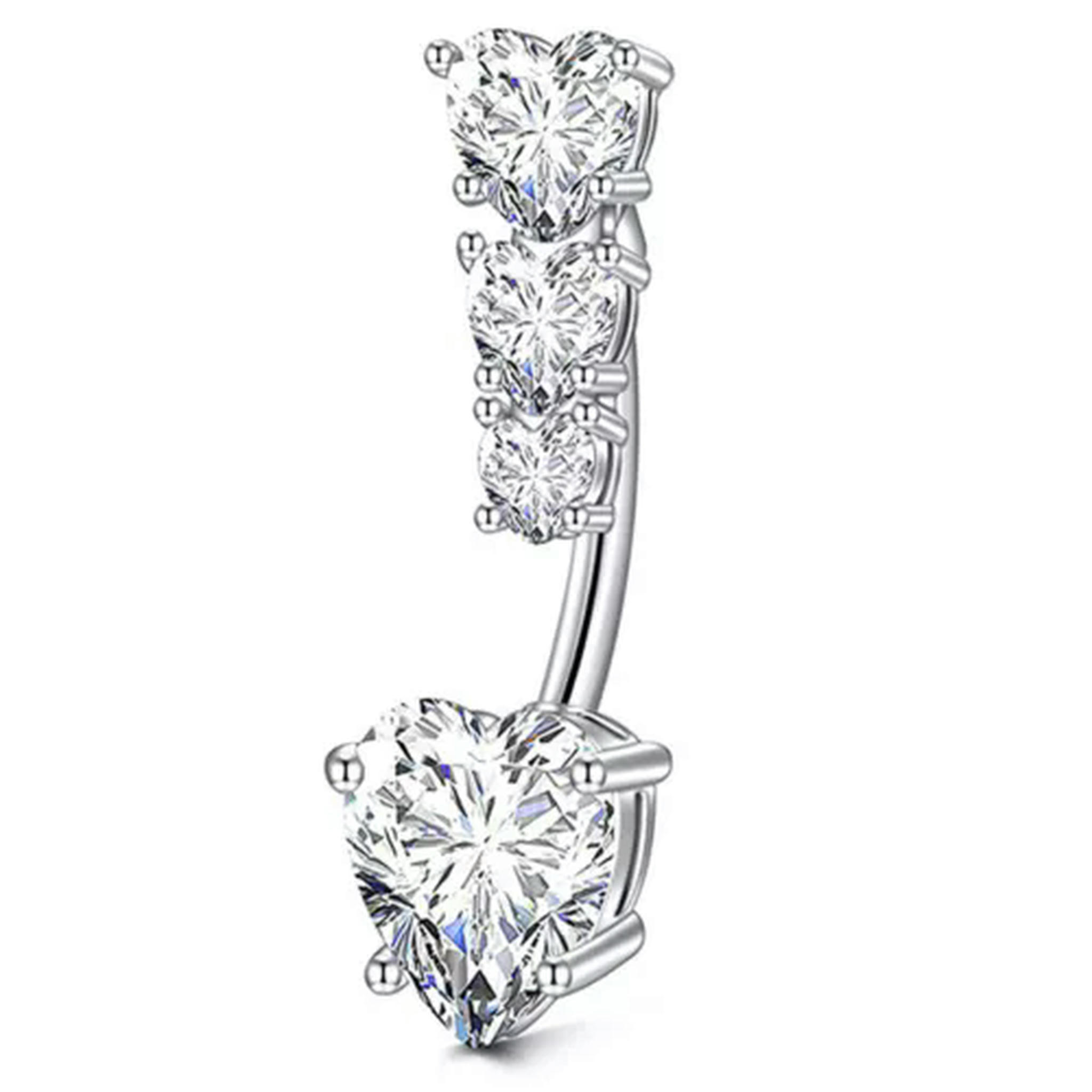 HOOUN Heart Belly Button Bar Barbell Crystal Drop Dangle Body Piercing ...
