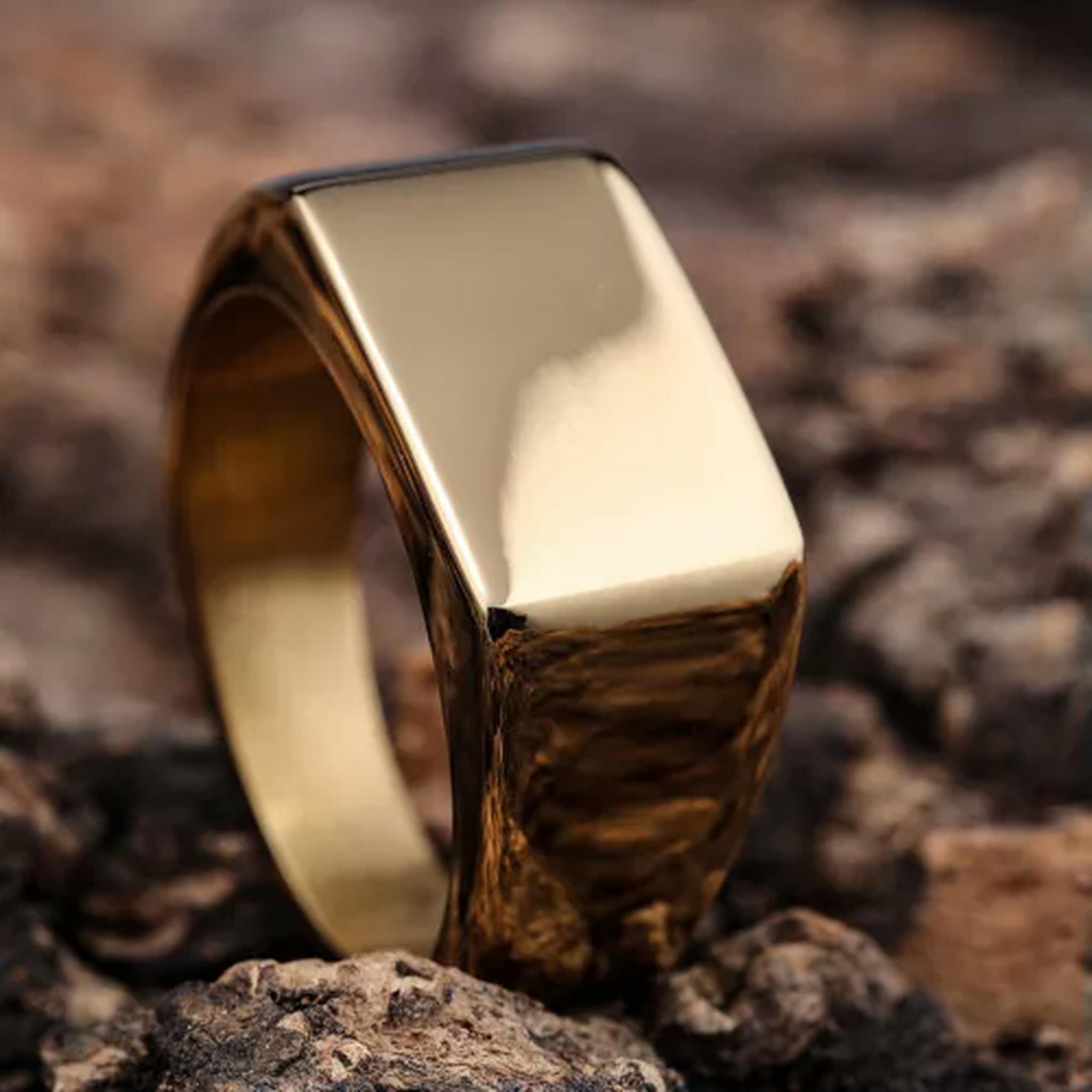 HOOUN High Polished Rectangle Wedding Signet Ring Titanium Fashion ...