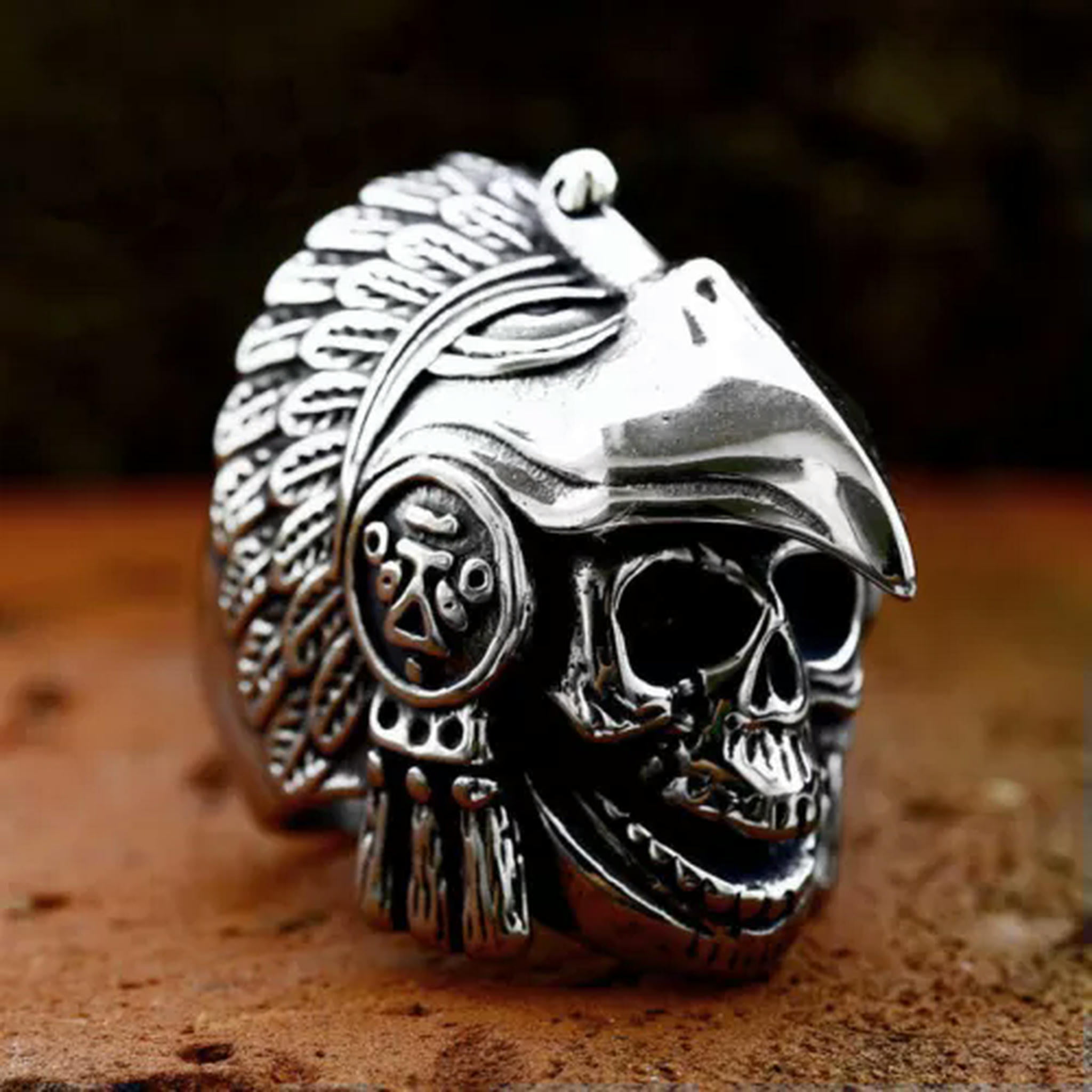 HOOUN Indian Eagle Beak Helmet Skull Ring Stainless Steel Gothic Biker ...