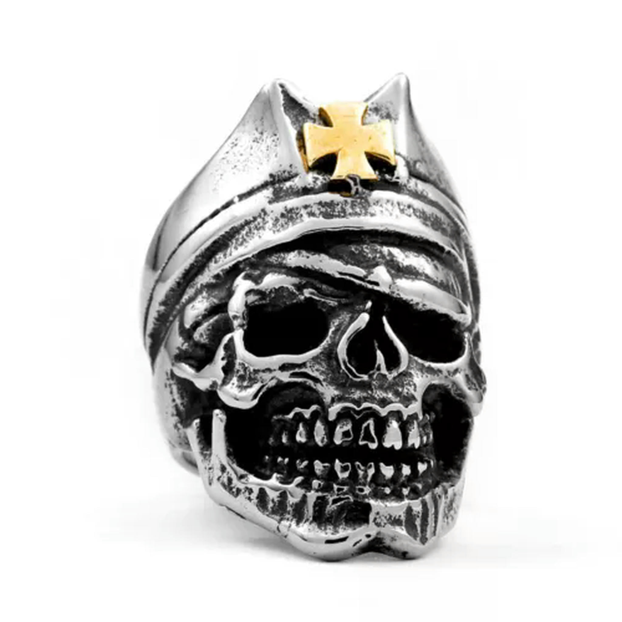 HOOUN Iron Cross Army Skull Head Ring Stainless Steel Men's Mercenary ...